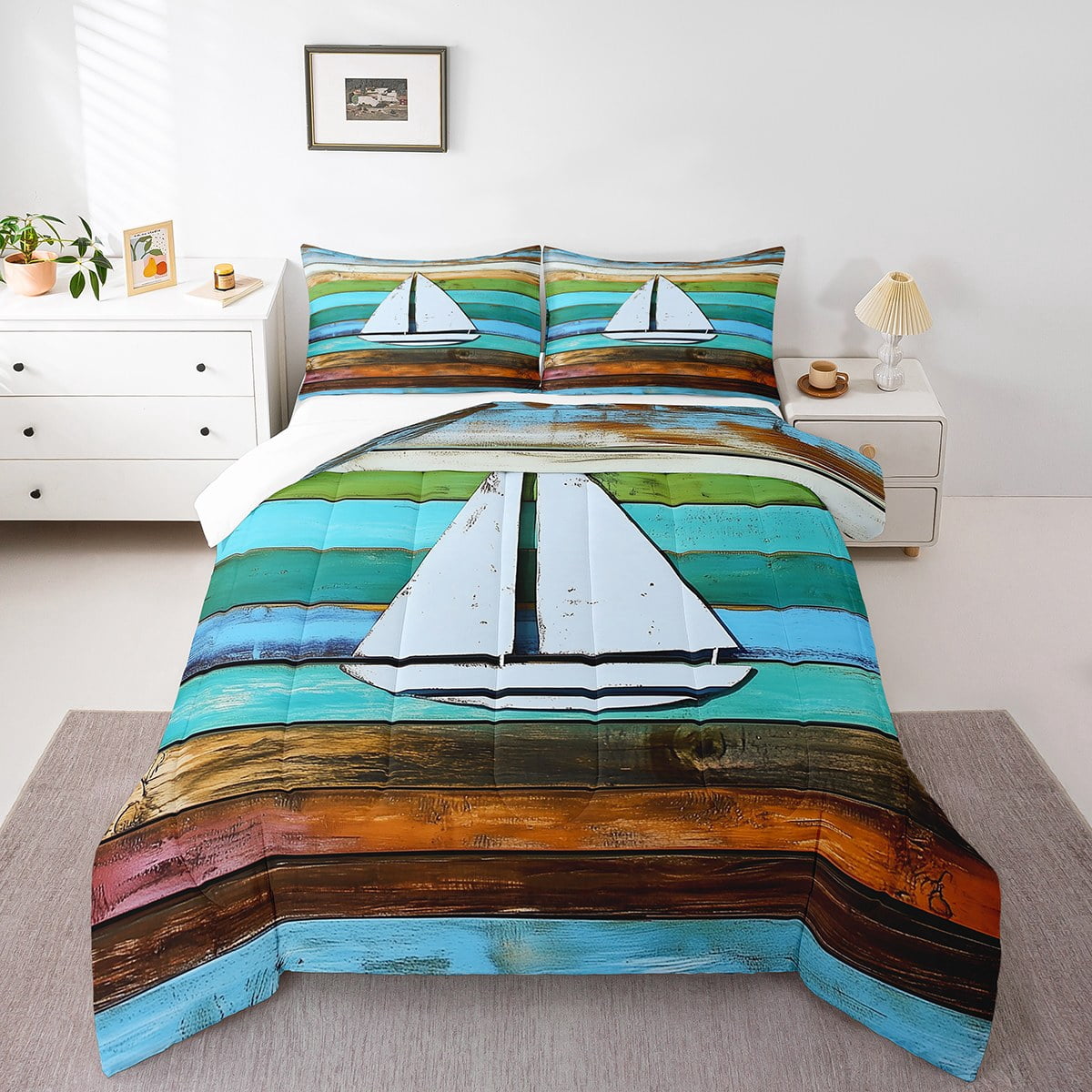 Erosebridal Sailboat Comforter Set Twin Size Ocean Nautical Themed ...