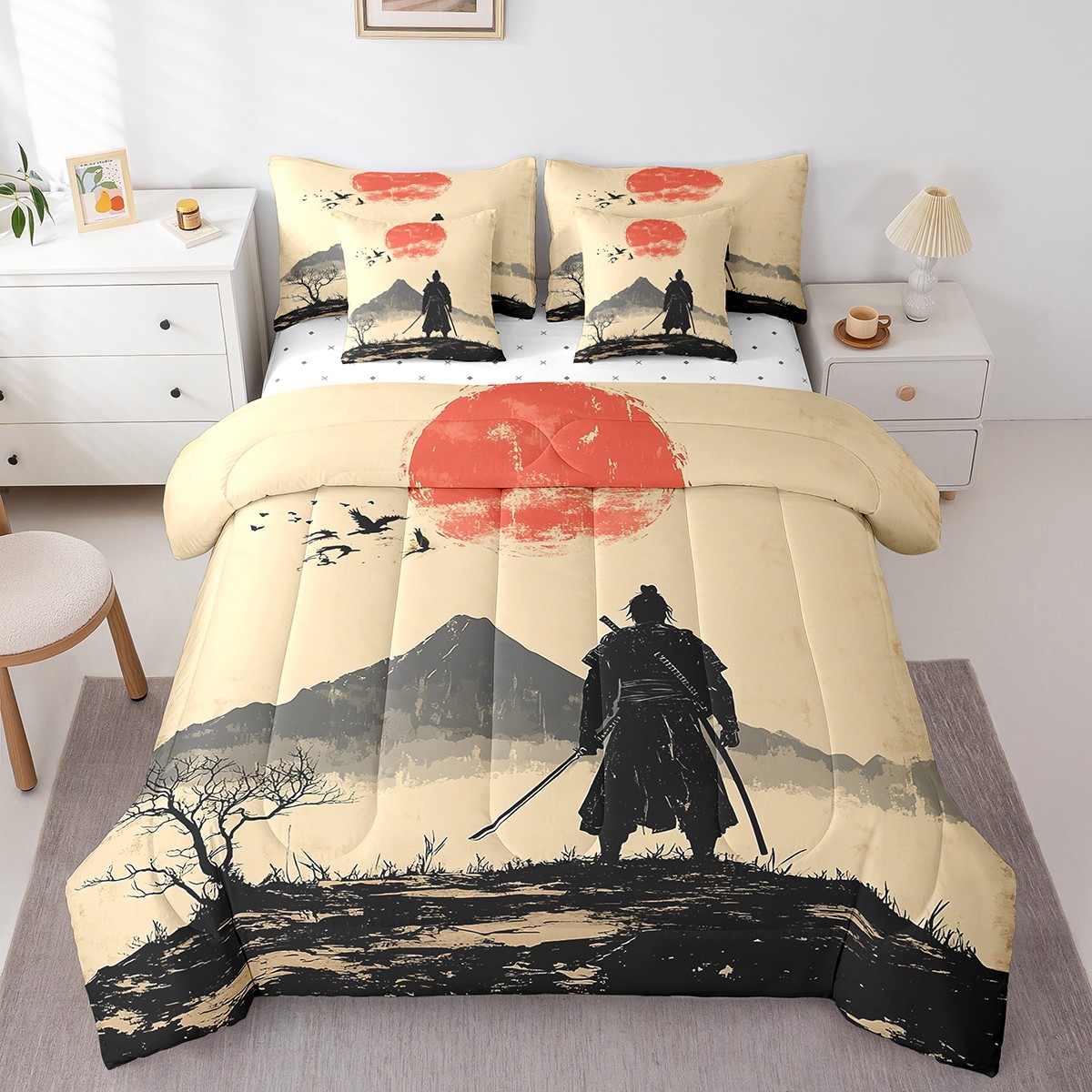 Erosebridal Samurai Comforter Set Full Size 7 Pieces Fuji Mountain ...