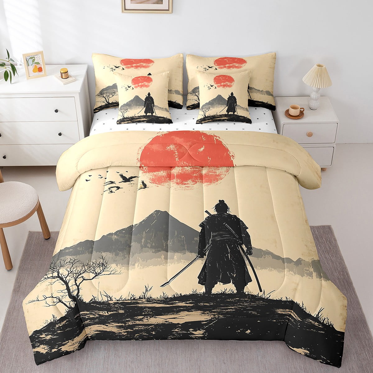 Erosebridal Samurai Comforter Set King Size 7 Pieces Fuji Mountain ...