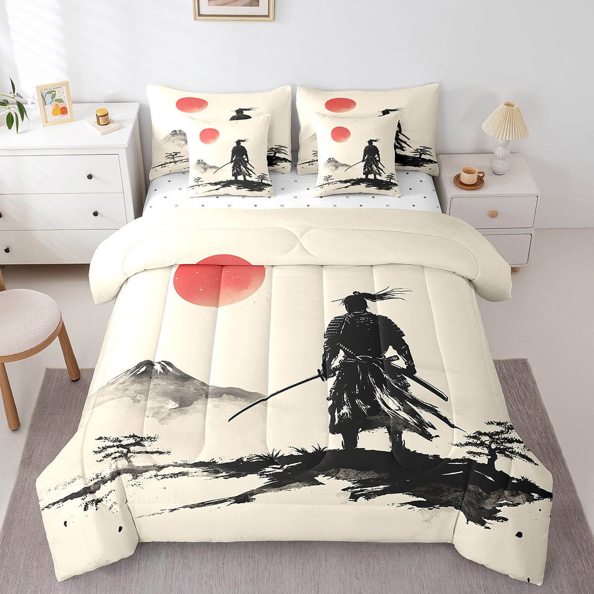Erosebridal Samurai Comforter Set Queen Size 7 Pieces Fuji Mountain ...