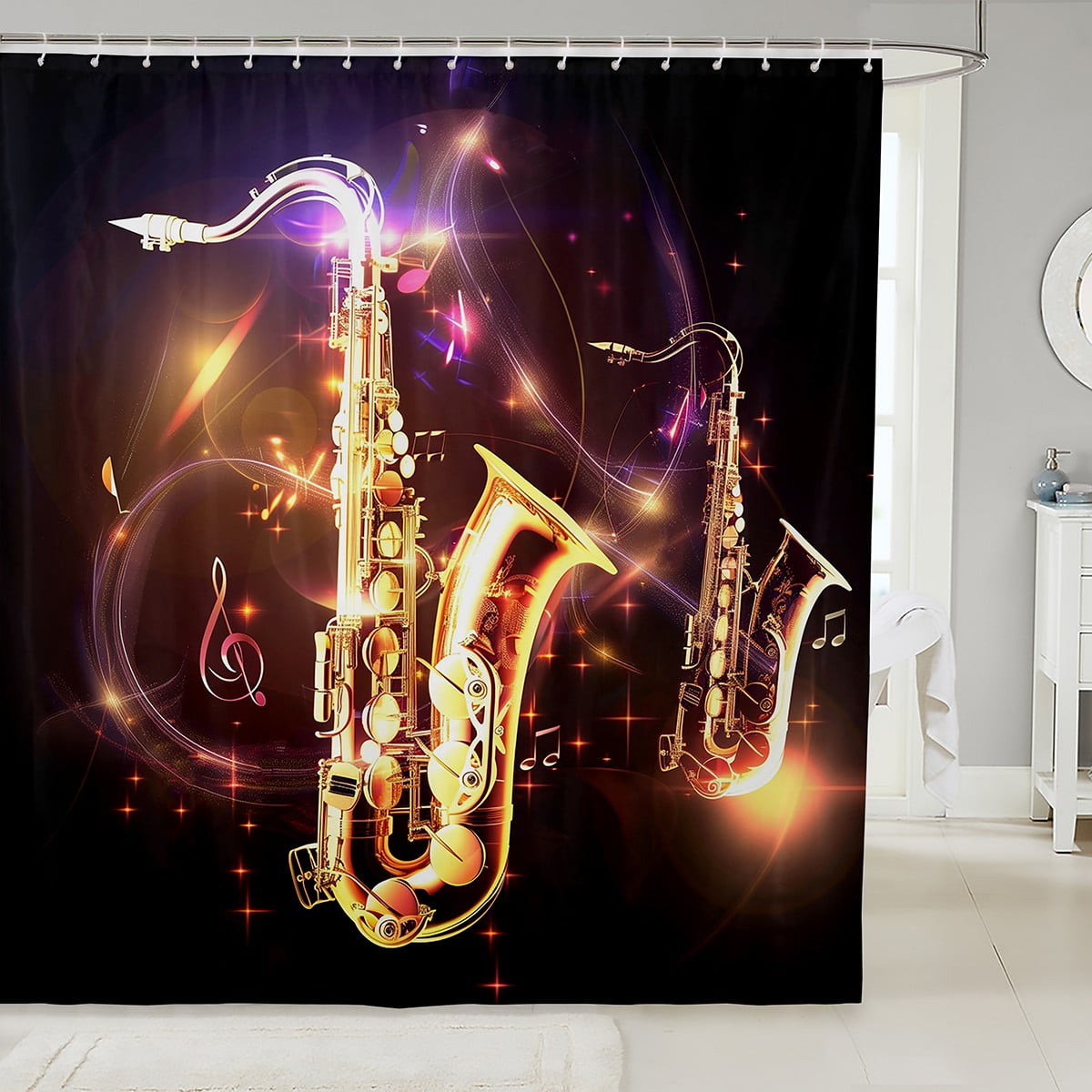 Erosebridal Saxophone Bathroom Curtain 72x78,Musical Instrument ...
