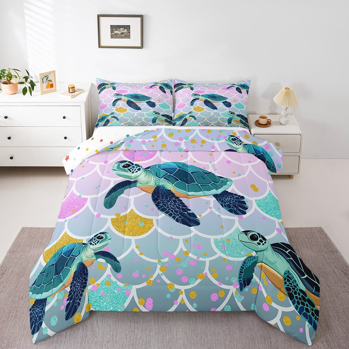 Erosebridal Sea Animal Turtle Bedding Sets Full with Comforter,Gradient ...