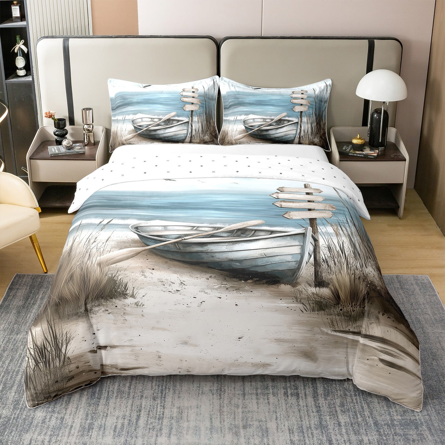 Erosebridal Sea Boat 100% Cotton Comforter Cover Full,Marine Beach Bedding Full Size,Ocean Theme ...