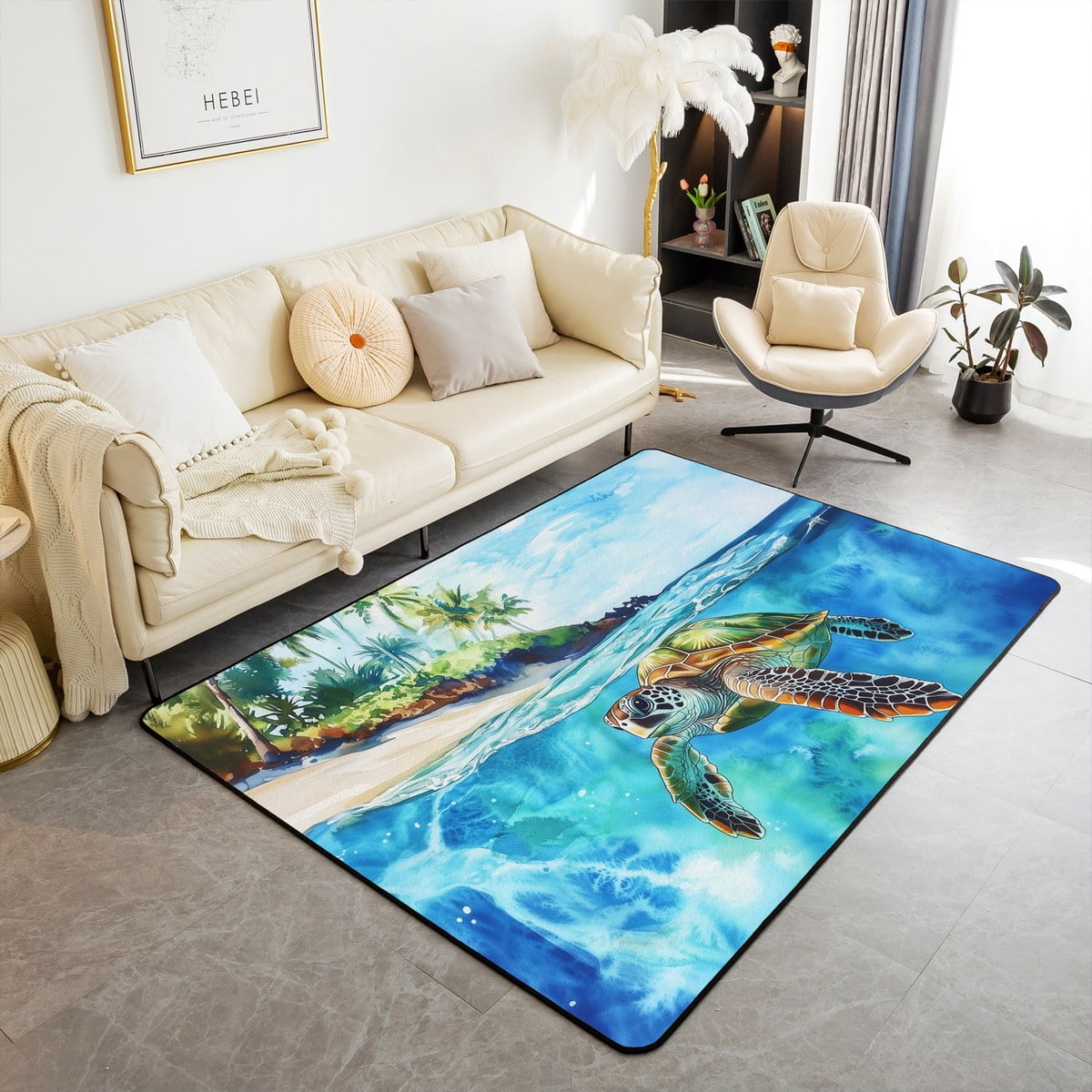 Erosebridal Sea Turtle Area Rug 5x7 Palm Tree Living Room Rugs Ocean ...