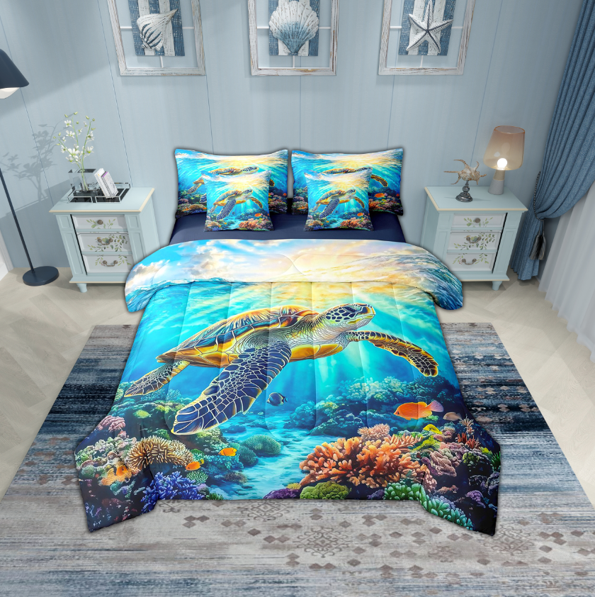 Erosebridal Sea Turtle Bed in a Bag Queen size, Ocean Sealife Bed Set ...