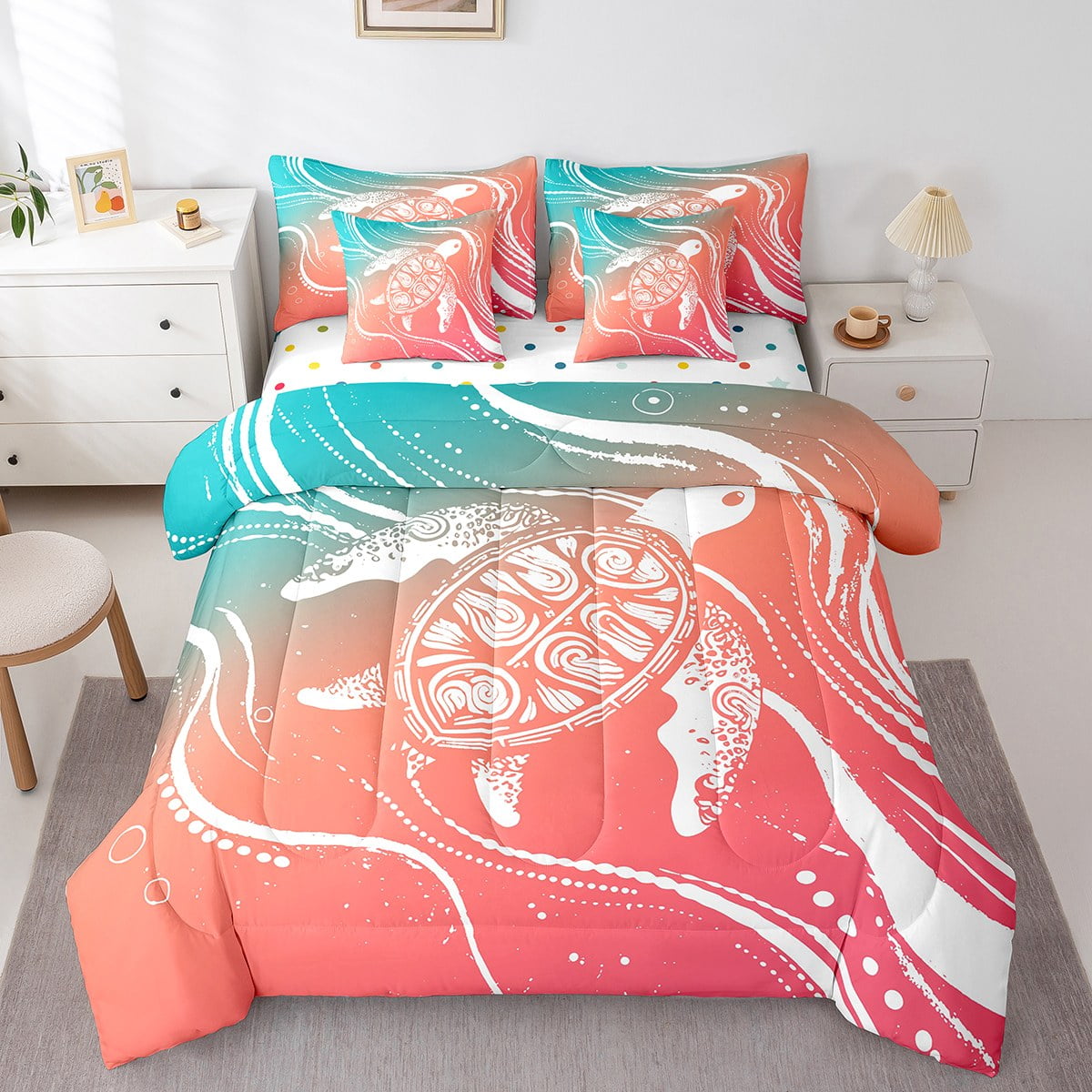 Erosebridal Sea Turtle Bedding Queen Size,Gradient Ombre Comforter Sets ...