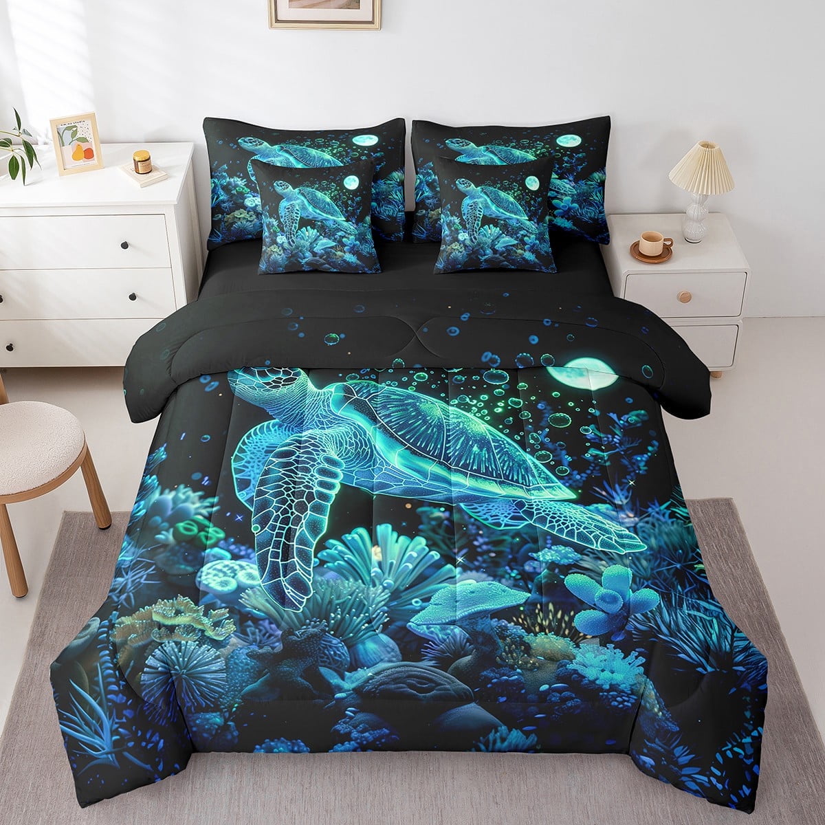Erosebridal Sea Turtle Bedding Sets King Size,Ocean Animal Bed in a Bag ...