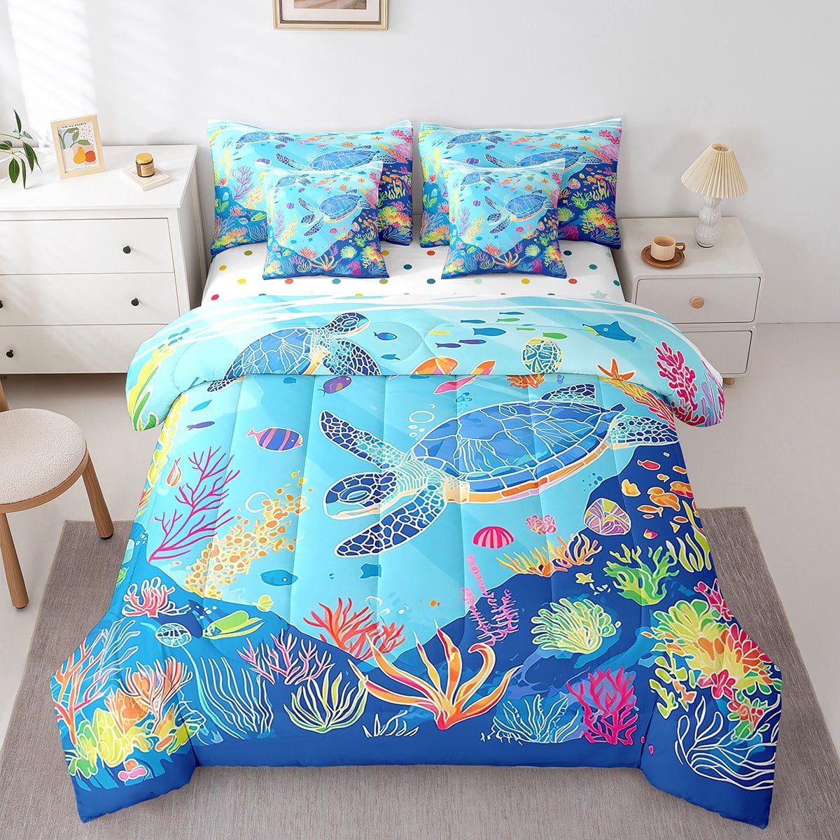 Erosebridal Sea Turtle Bedding Sets Twin Size,Ocean Wildlife Comforter ...