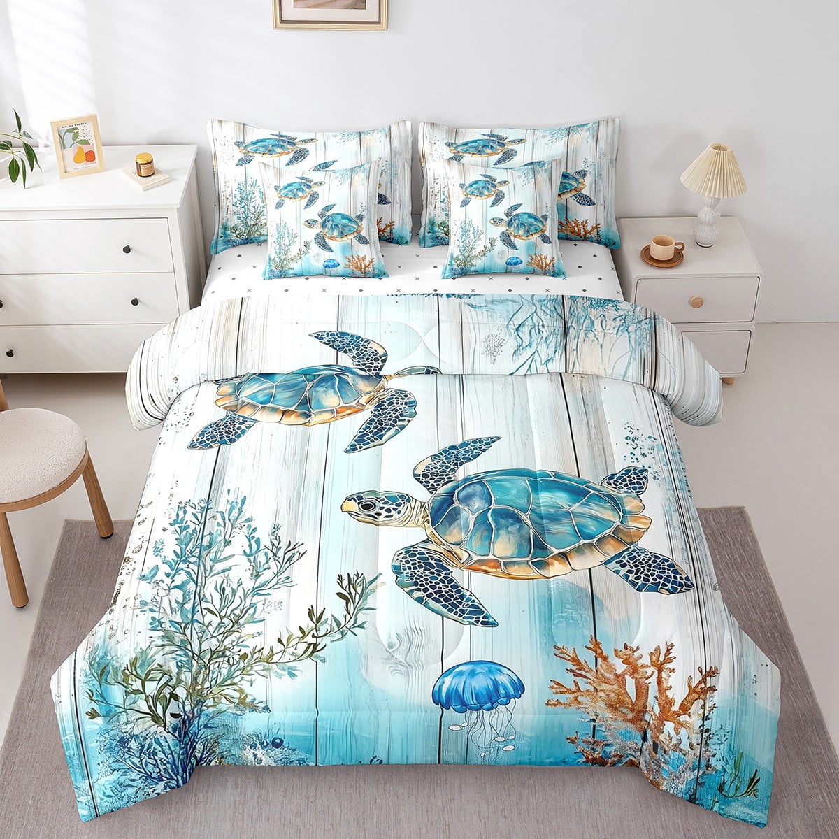 Erosebridal Sea Turtle Bedding Sets Twin Size for Teens, Rustic Lake ...