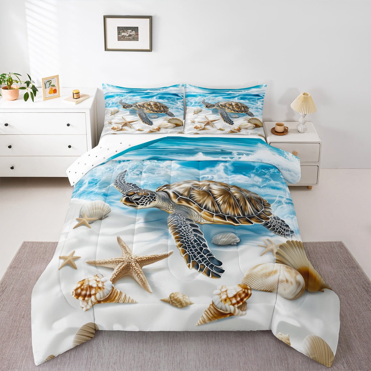 Erosebridal Sea Turtle Bedding Twin Comforter Set, Seashell Starfish ...