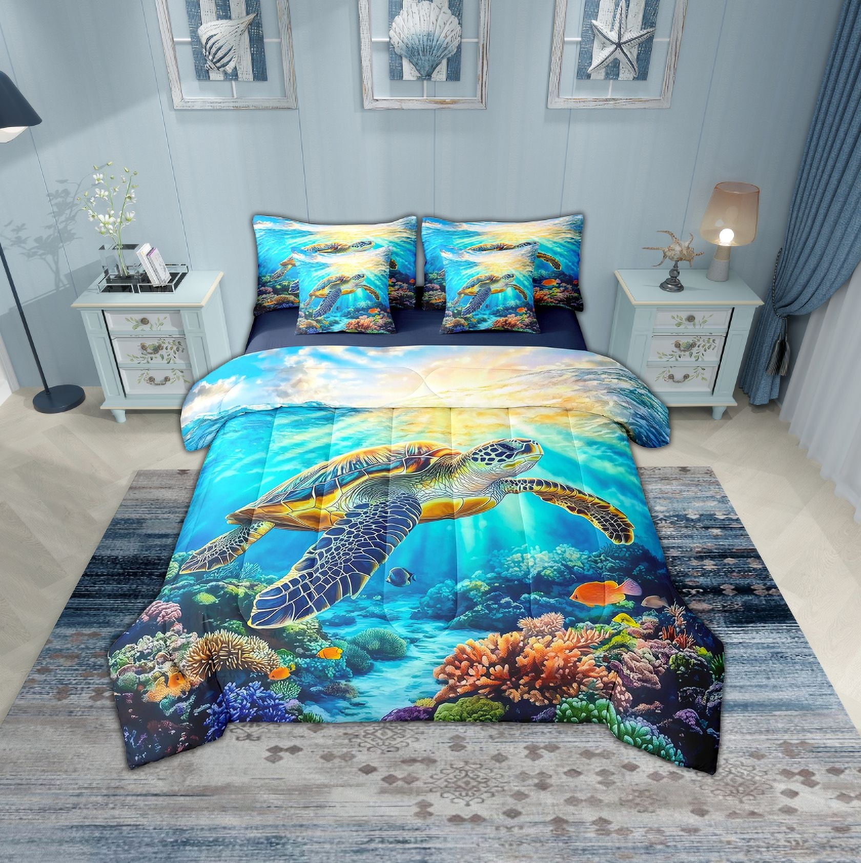 Erosebridal Sea Turtle Bedding Twin Size, Ocean Sealife Bed Set, Kawaii ...