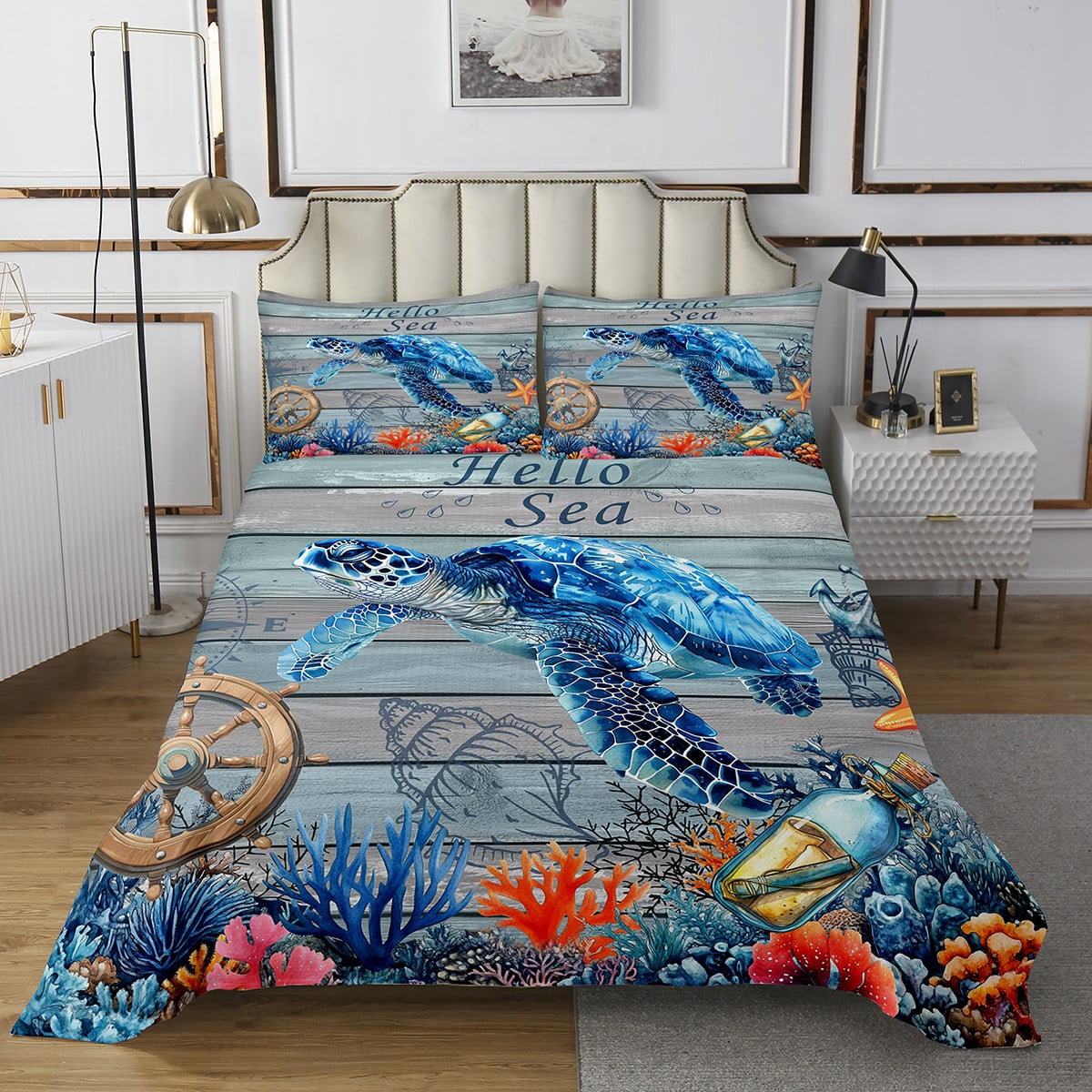 Erosebridal Sea Turtle Bedspread Sets King Size, Kawaii Sealife Bed ...