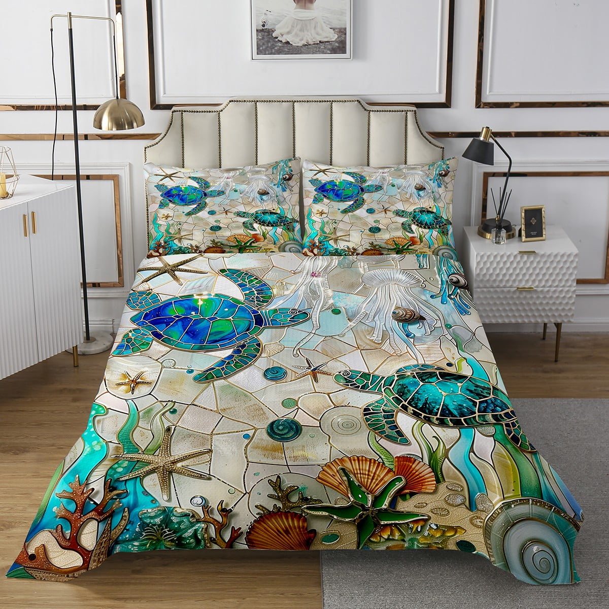 Erosebridal Sea Turtle Bedspread Sets Twin Size for Teens, Starfish ...