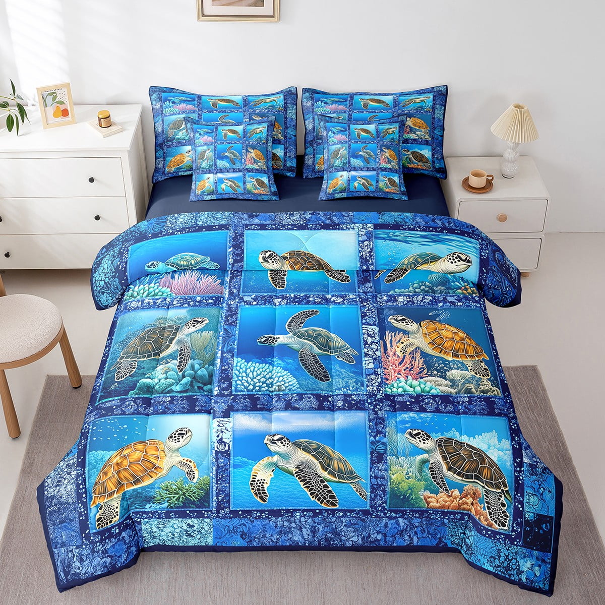 Erosebridal Sea Turtle Comforter Set King 7 Pcs 3D Reptile Animal ...