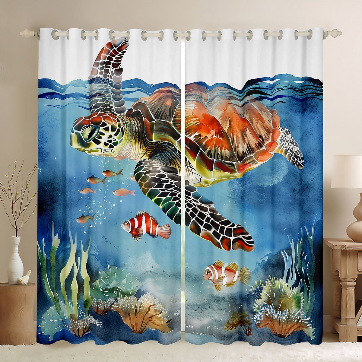 Erosebridal Sea Turtle Curtains,Sea Animal Nautical Theme Curtains 30% ...