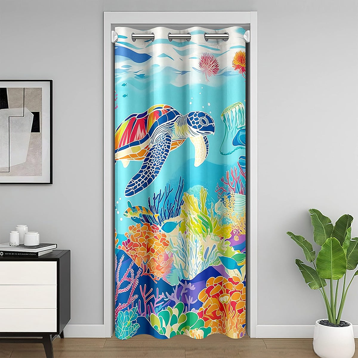 Erosebridal Sea Turtle Door Curtain Panel 84"x52",Underwater World Door ...
