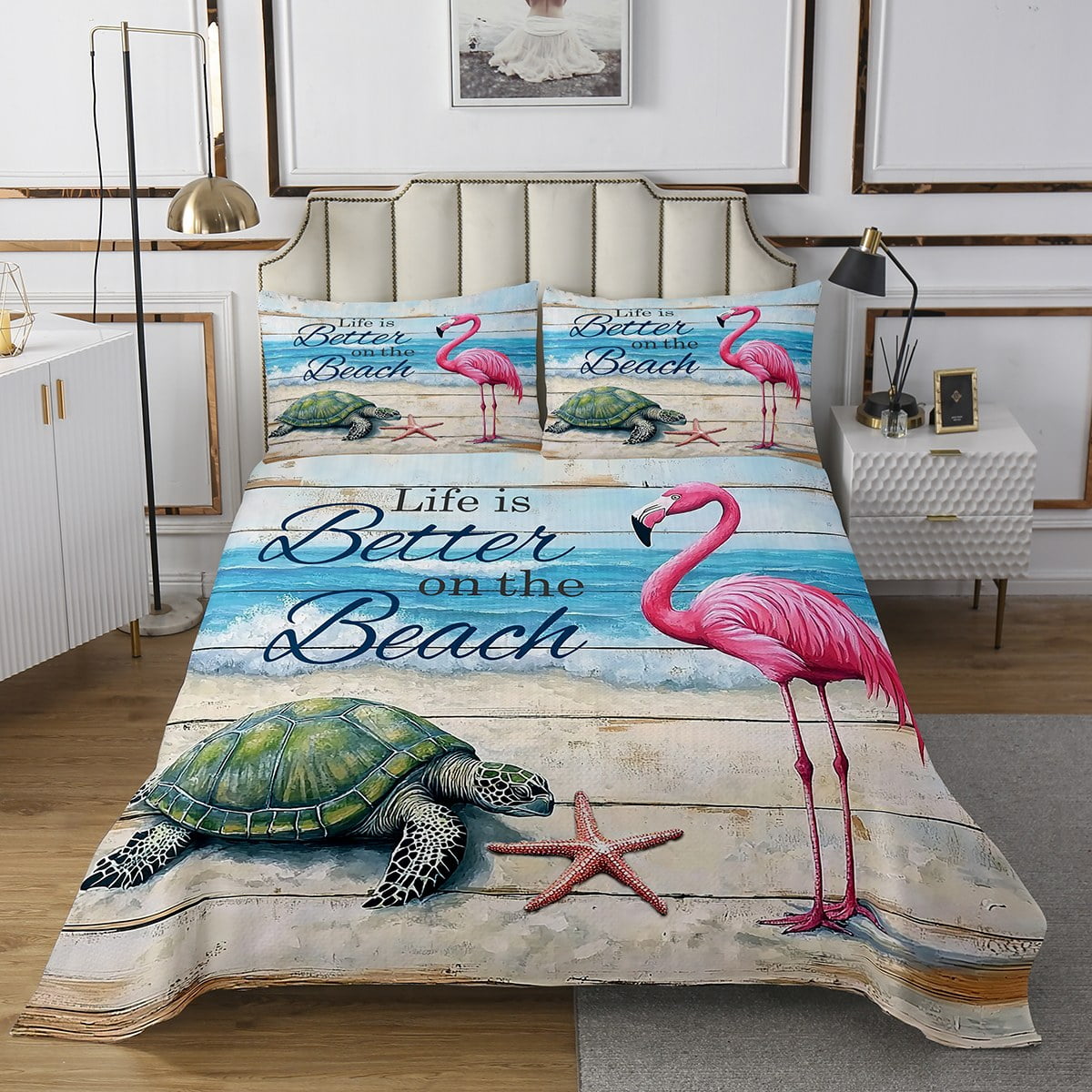 Erosebridal Sea Turtle Flamingo Bedspread Sets King Size, Summer Beach ...