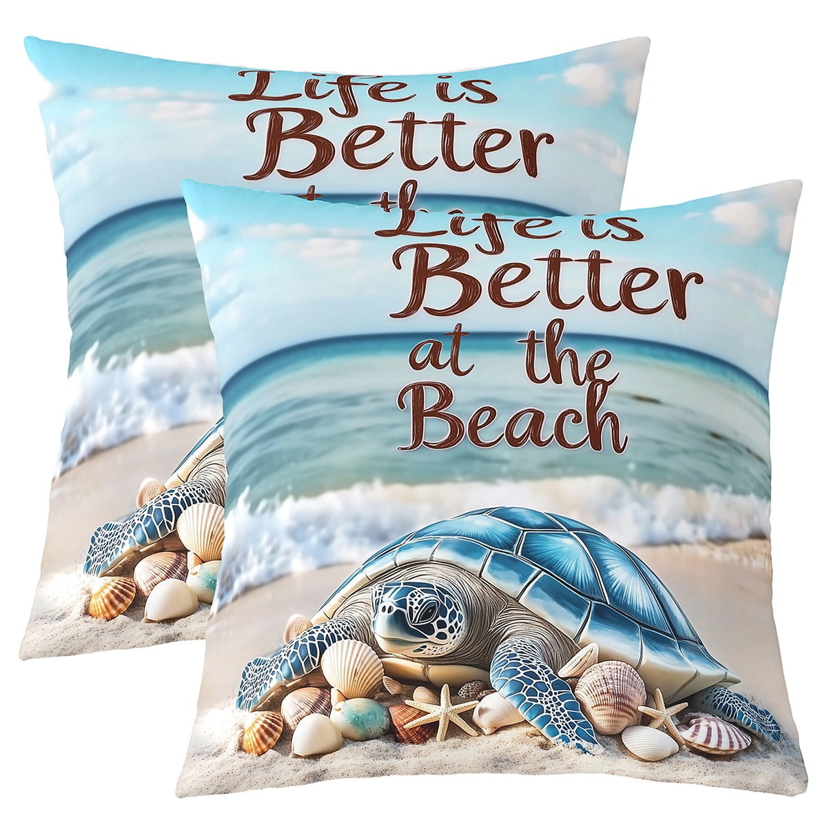 Erosebridal Sea Turtle Pillow Cases Set of 2,Ocean Beach Cushion Covers ...