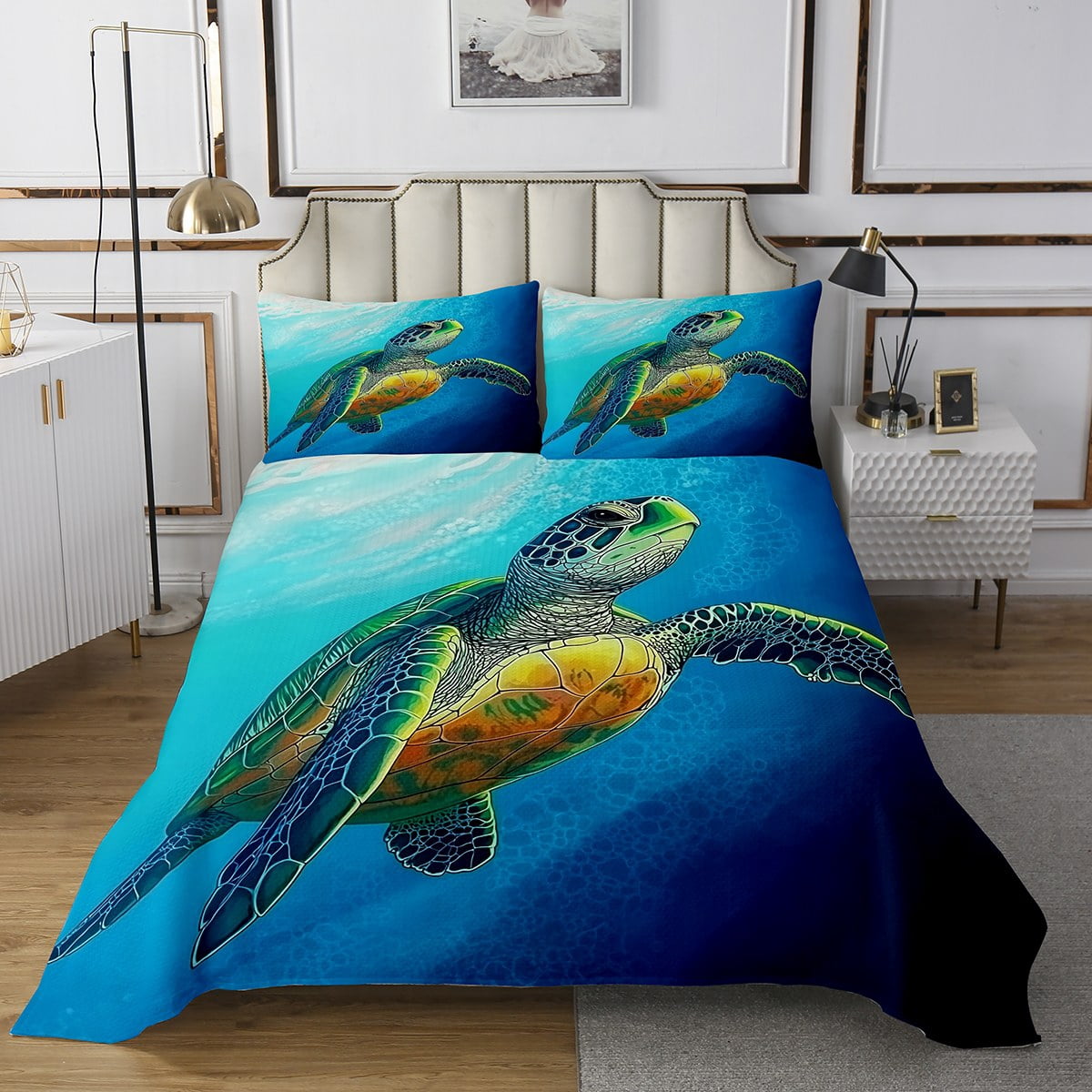 Erosebridal Sea Turtle Quilt Sets for King Size Bed, Cute Sealife Bed ...