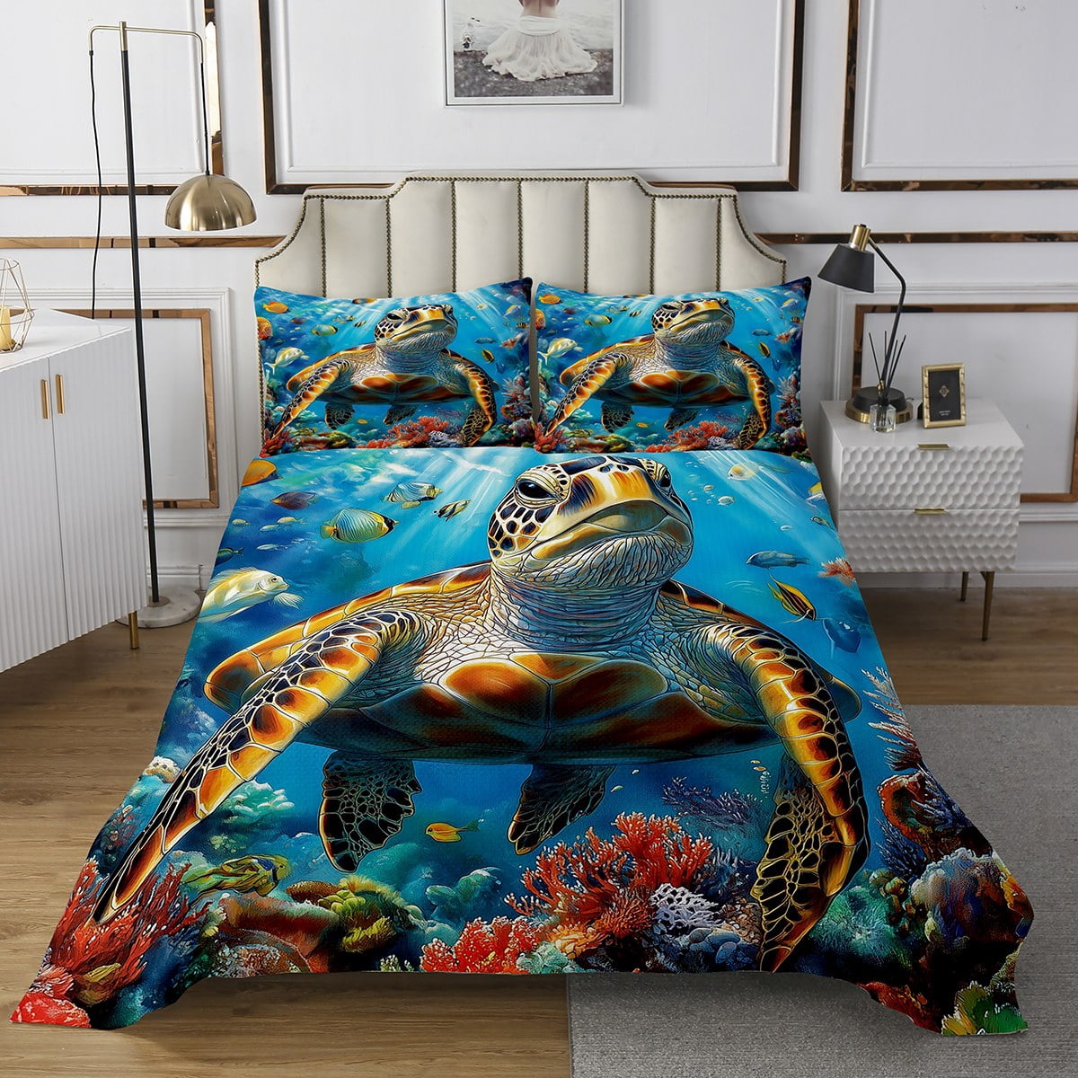 Erosebridal Sea Turtle Quilt Sets for King Size Bed, Ocean Animal Bed ...