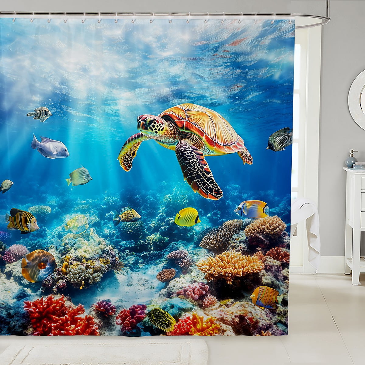 Erosebridal Sea Turtle Shower Curtain 72"x84" Fish Bath Curtain Marine ...