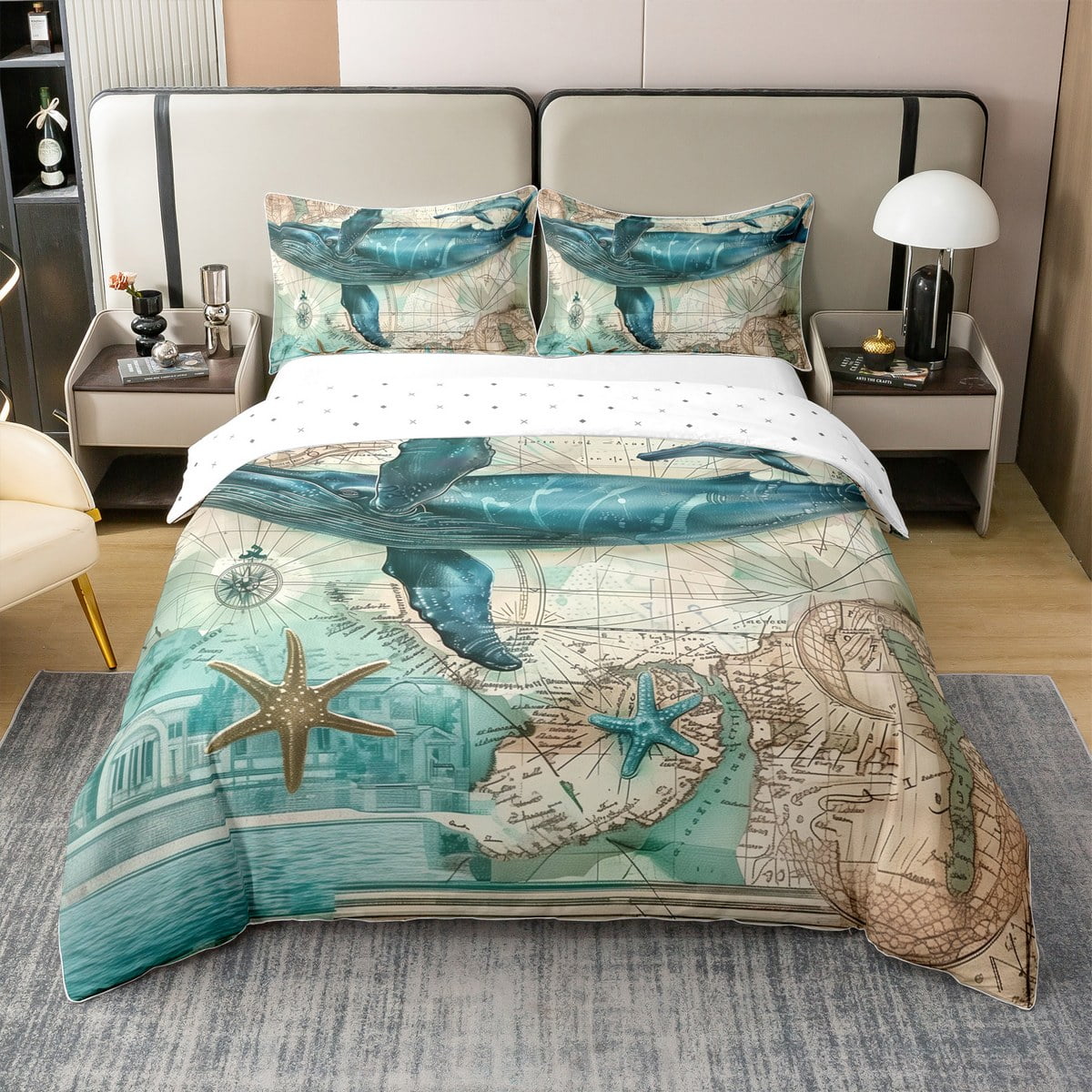 Erosebridal Sea Whale 100% Cotton Comforter Cover Full, Marine Nautical Theme Bedding Sets Full ...