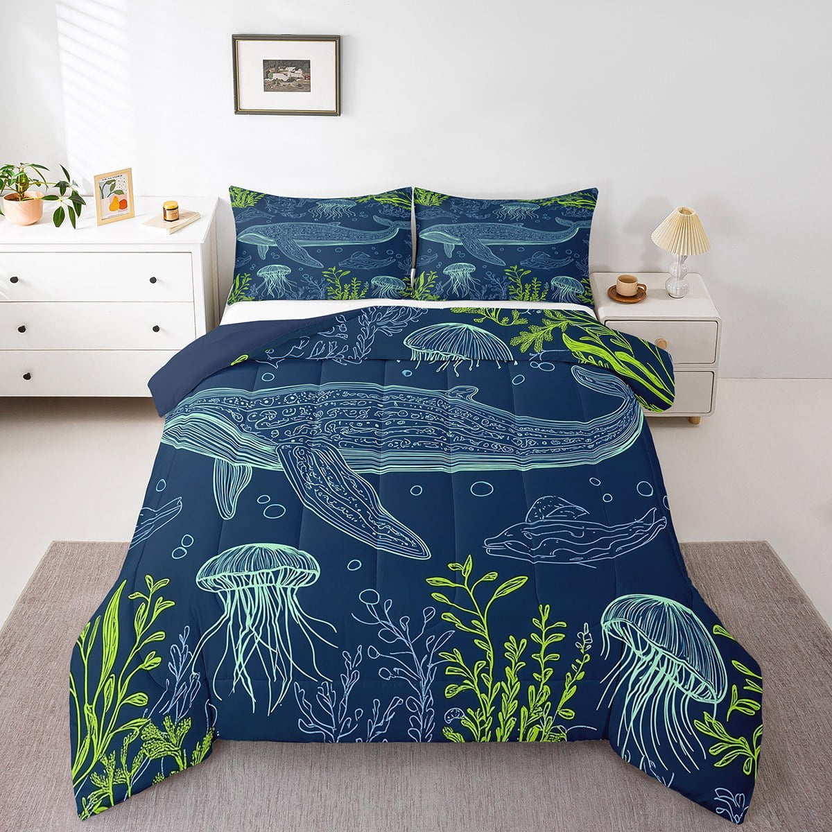 Erosebridal Sea Whale Comforter Sets Queen Size For Teens,Marine Wildlife Bedding Queen ...