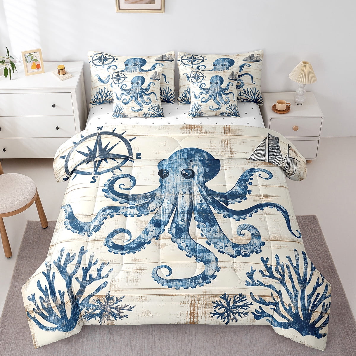 Erosebridal Sealife Octopus Bed in a Bag Queen size, Ocean Coral Bed ...