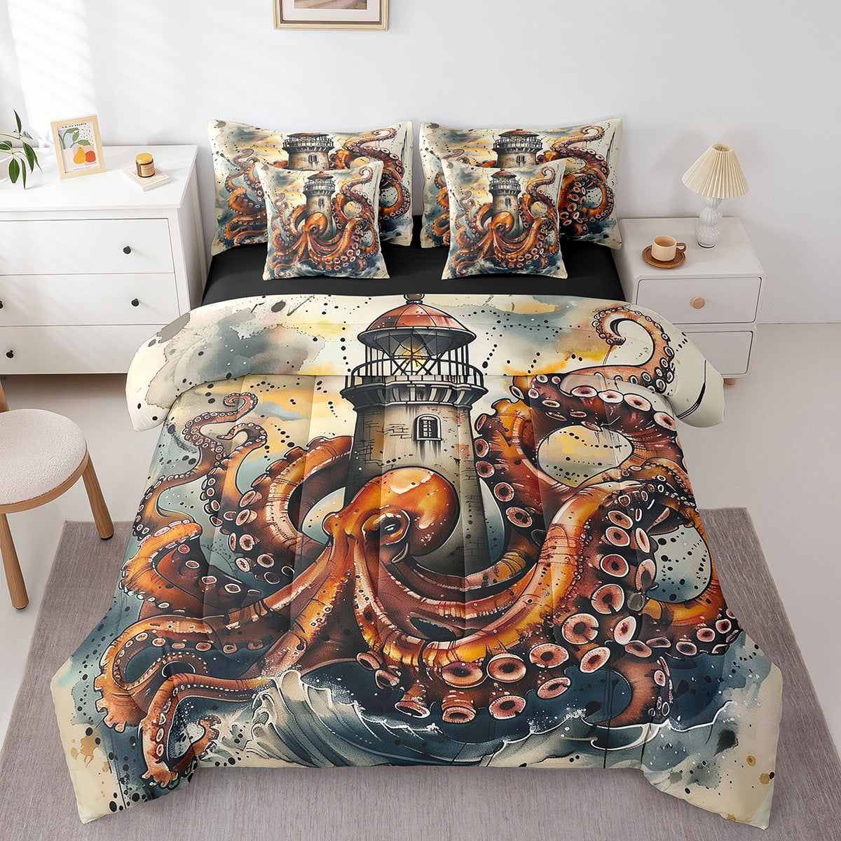 Erosebridal Sealife Octopus Bedding Queen Size,Lighthouse Bedding Sets ...