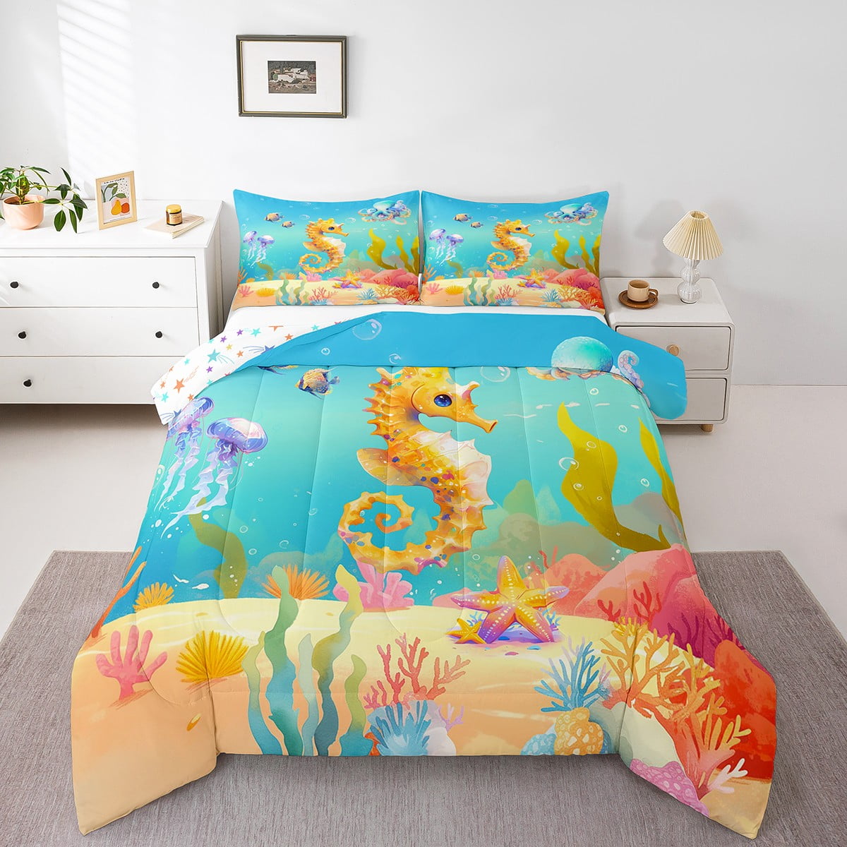 Erosebridal Sealife Seahorse Bedding King Comforter Set,Underwater ...