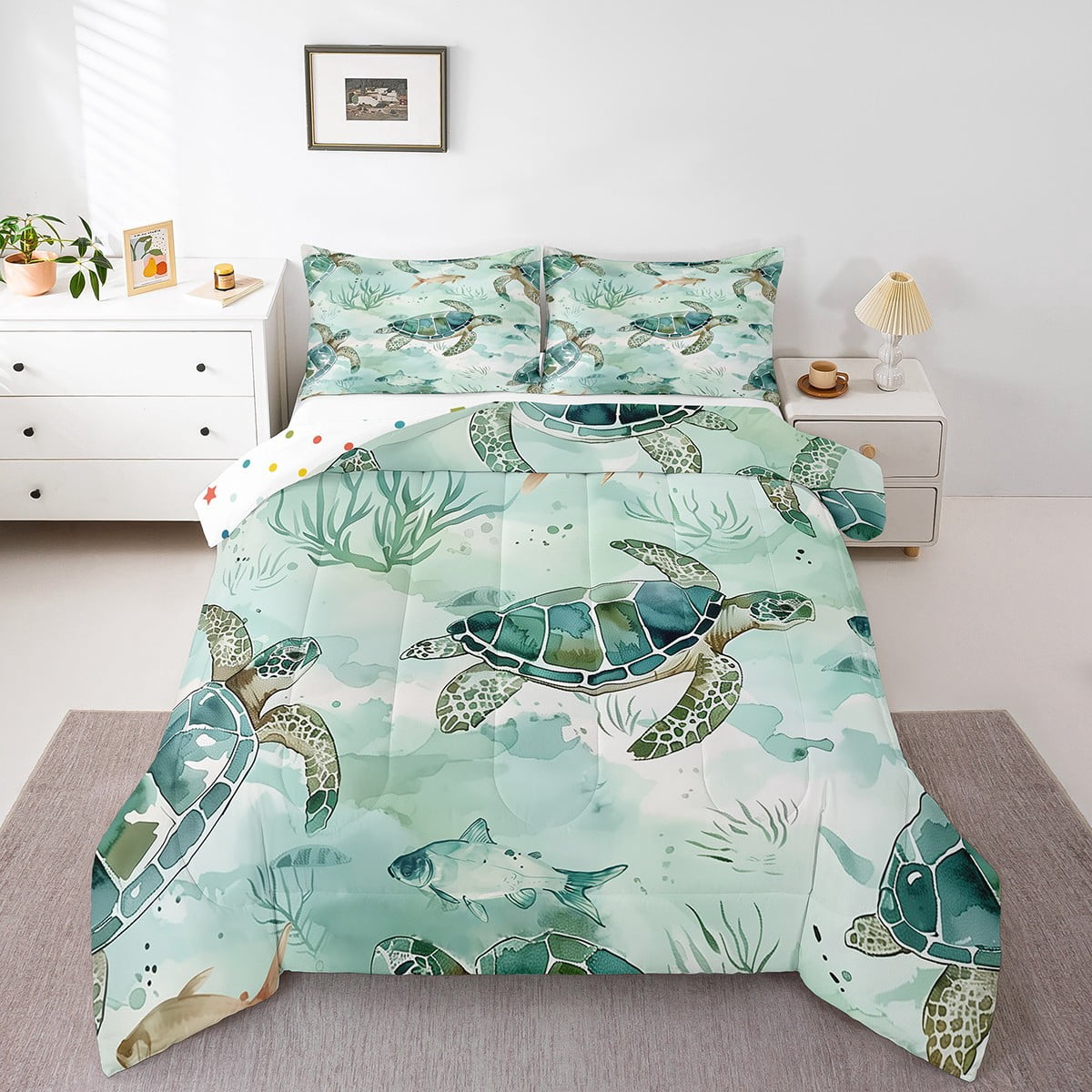 Erosebridal Sealife Turtle Bedding Twin Comforter Set,Ocean Animal Down ...