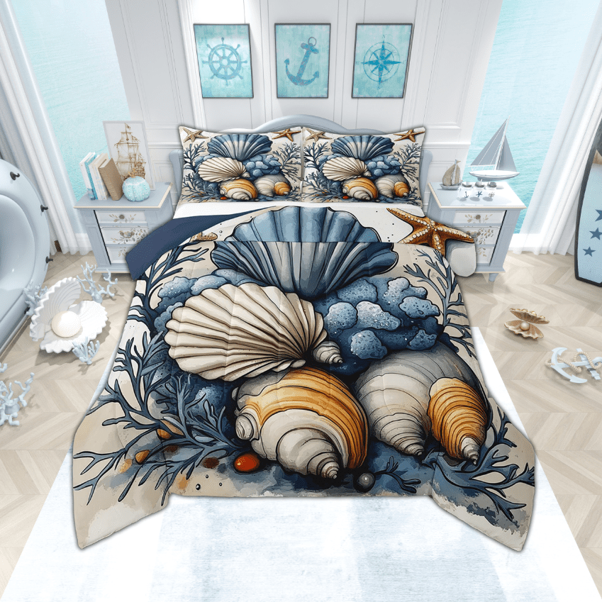 Erosebridal Seashell Conch Comforter Sets, Beach Ocean Theme Comforters ...