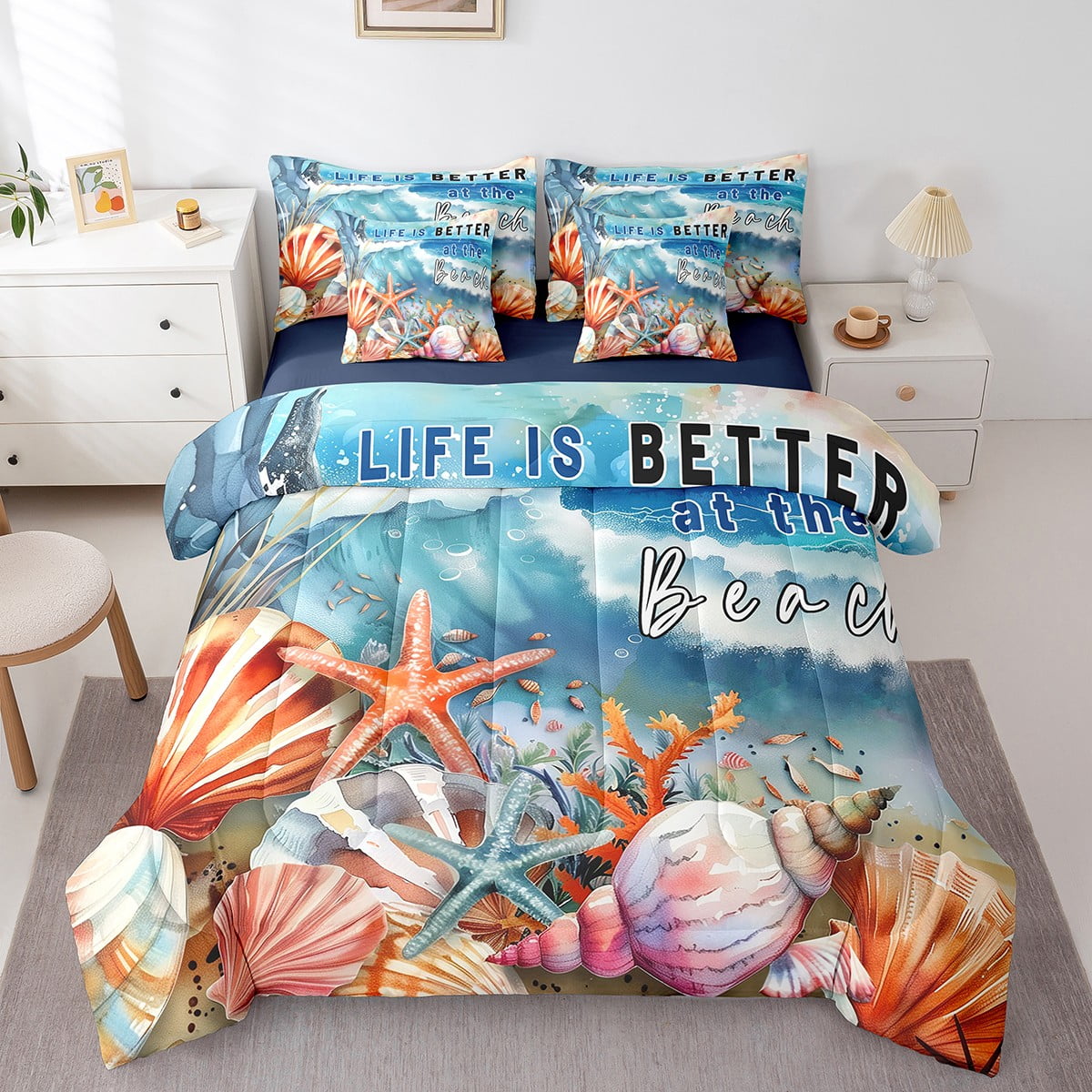 Erosebridal Seashell Starfish Bedding Queen Size,Marine Animal ...