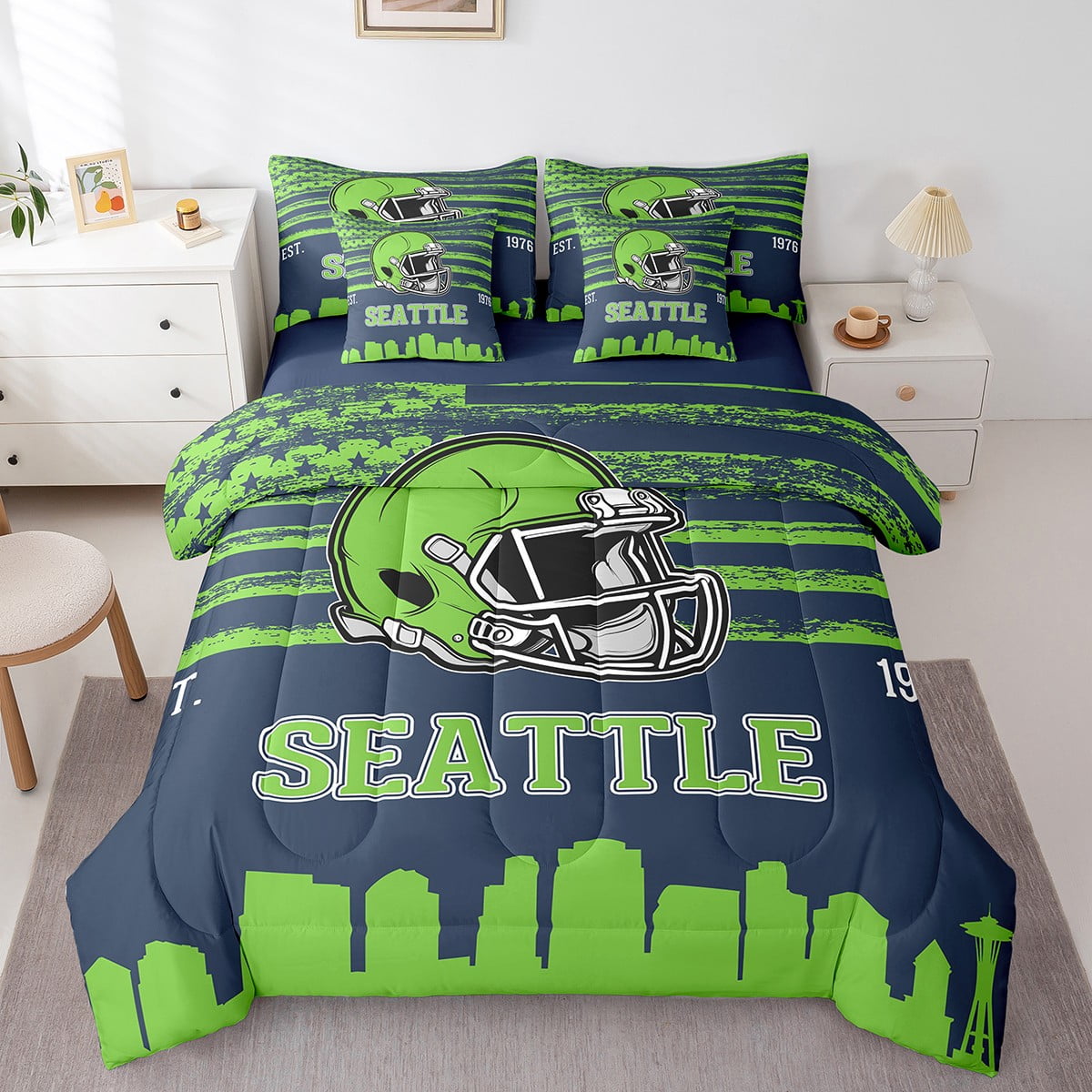 Erosebridal Seattle Bedding Sets King Size,Football City Silhouette ...