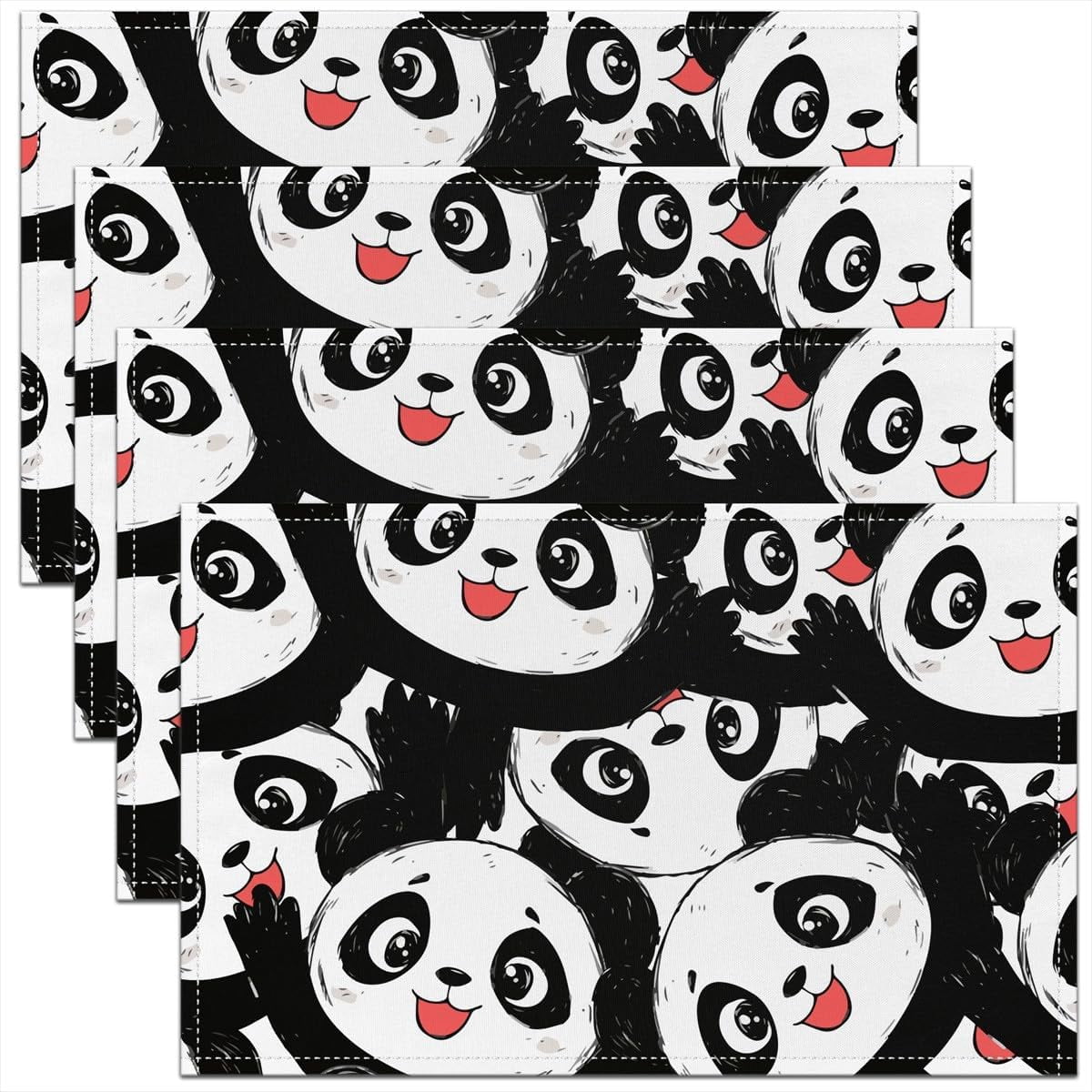 Erosebridal Set of 4 Cartoon Panda Place Mats 12x18 Inch for Dining ...