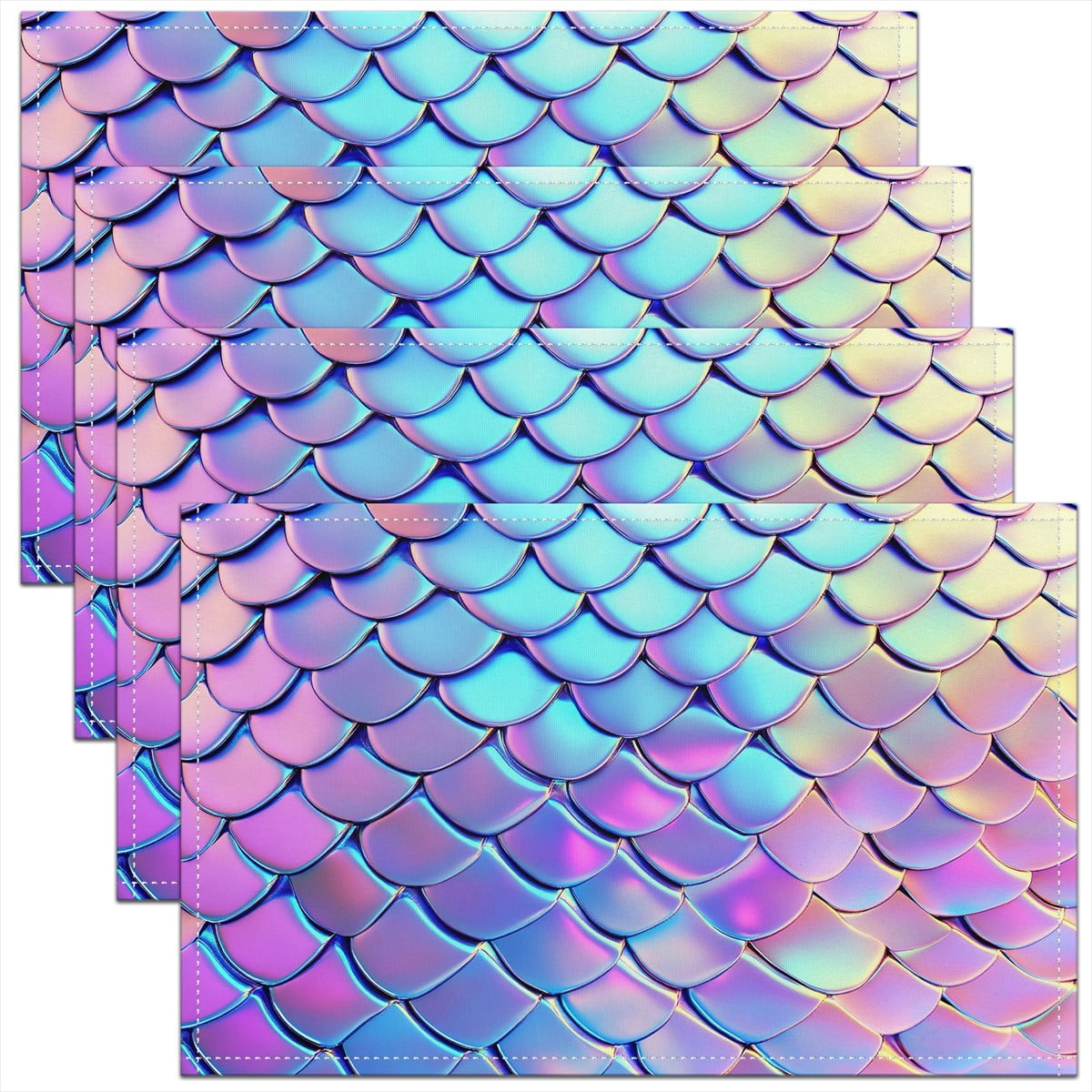 Erosebridal Set of 4 Mermaid Placemats,Mermaid Scales Place Mats 12X18 ...