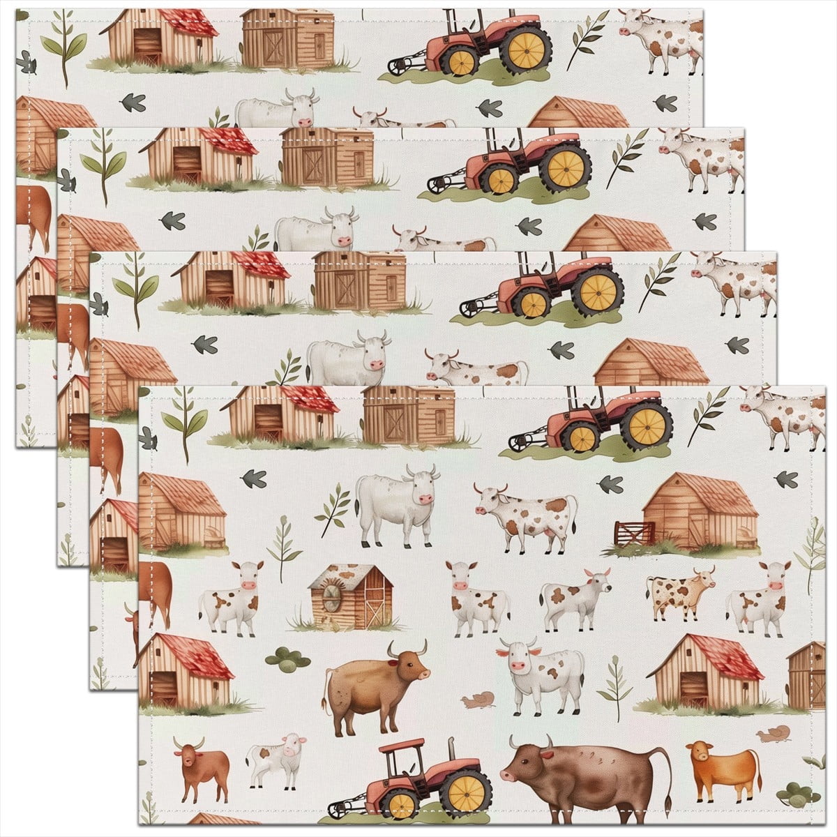 Erosebridal Set of 4 Farm Animals Placemats 12x18,Countryside Rural Cow ...