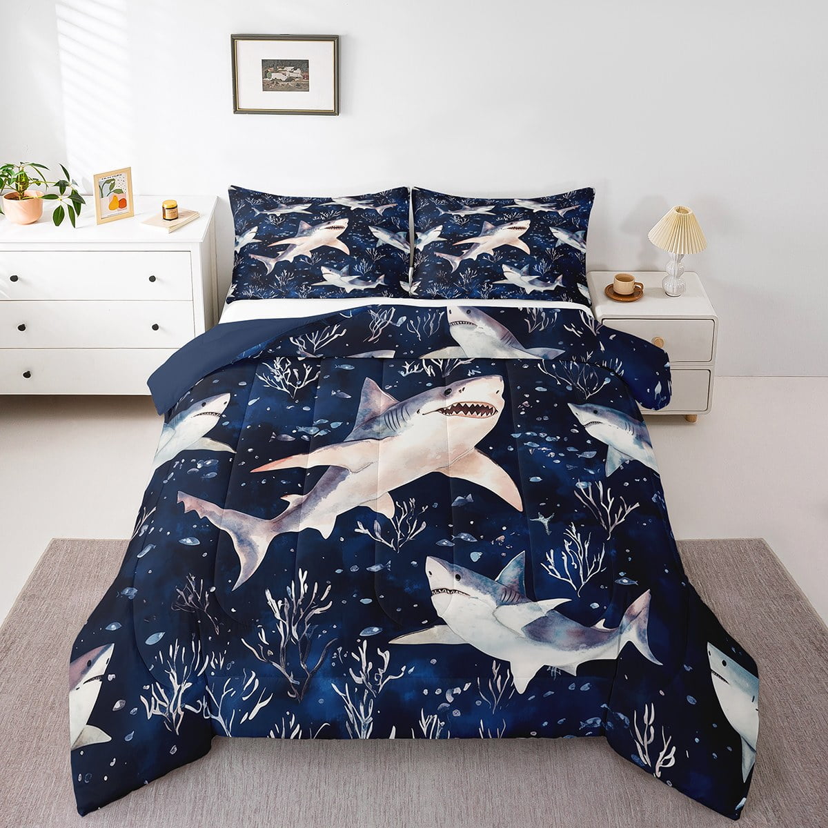 Erosebridal Shark Comforter Set Queen Size Ocean Sea Animal Bedding Set ...
