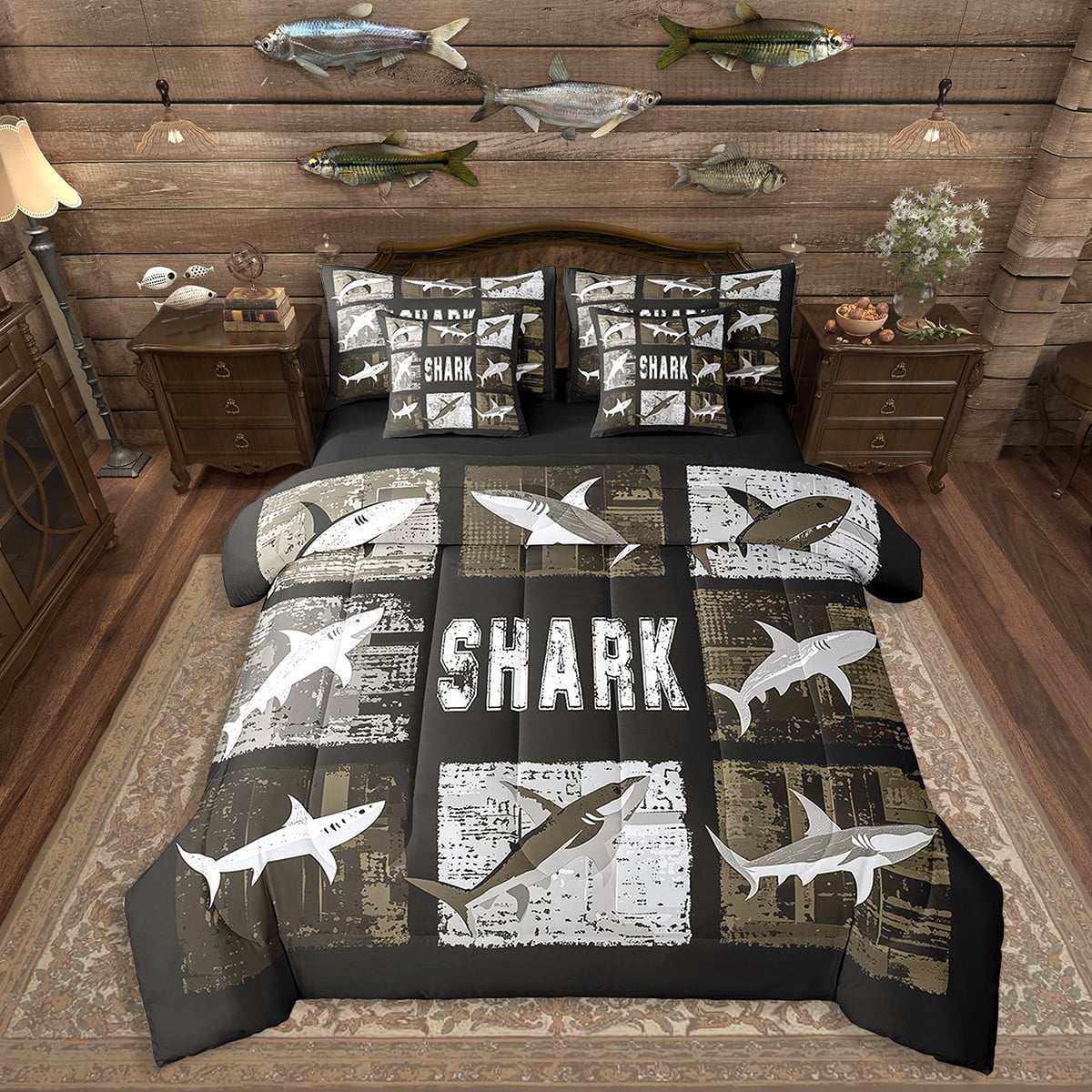 Erosebridal Shark Comforter Set Twin Size 7 Pieces Ocean Sea Animal Sea ...