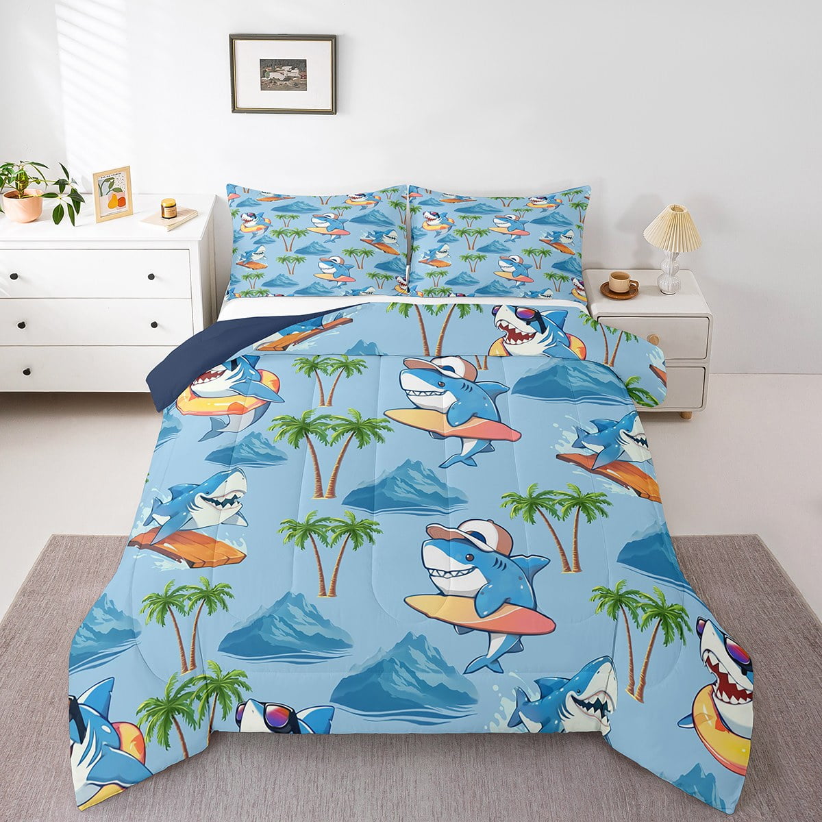 Erosebridal Shark Surfing Bedding Sets Full With Comforter,Kawaii ...