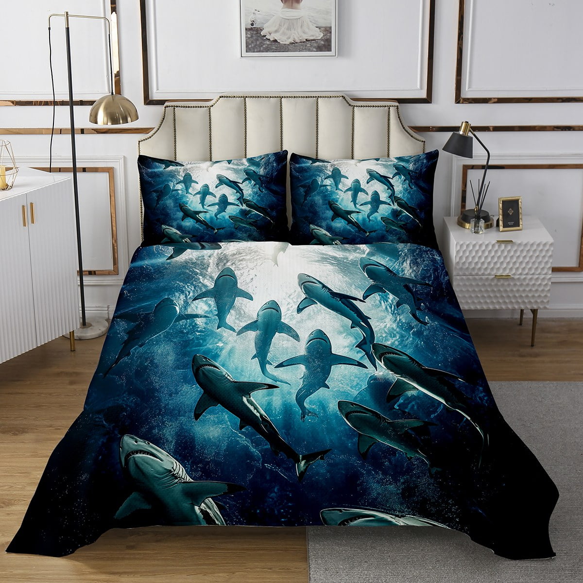 Erosebridal Sharks Bedspread Queen Size Ocean Animal Coverlet Set Sea ...