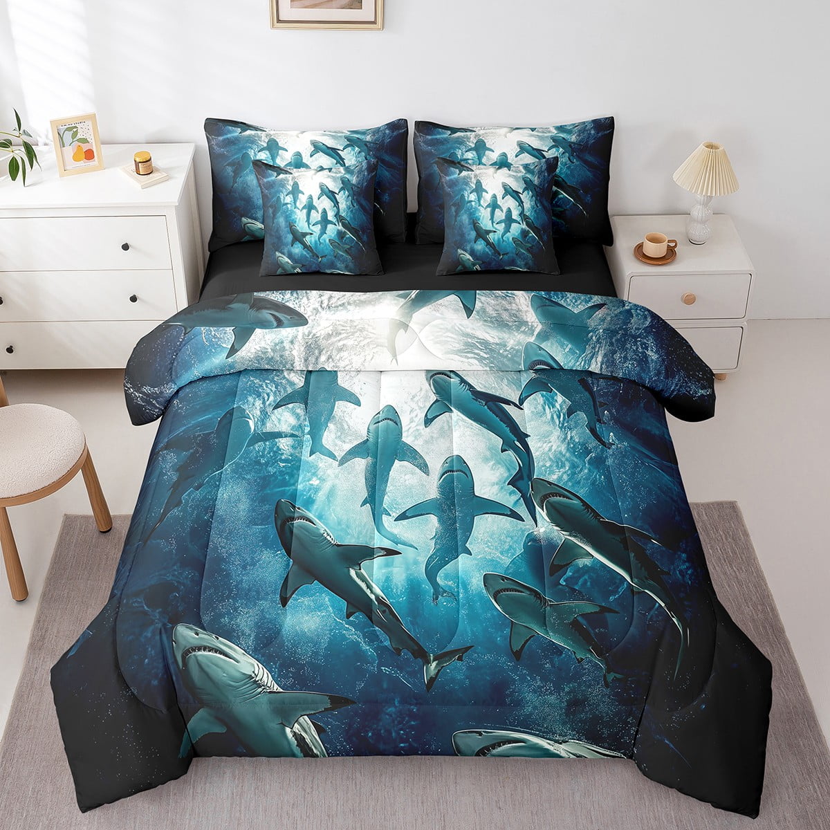 Erosebridal Sharks Comforter Set King 7 Pieces Ocean Animal Sea ...