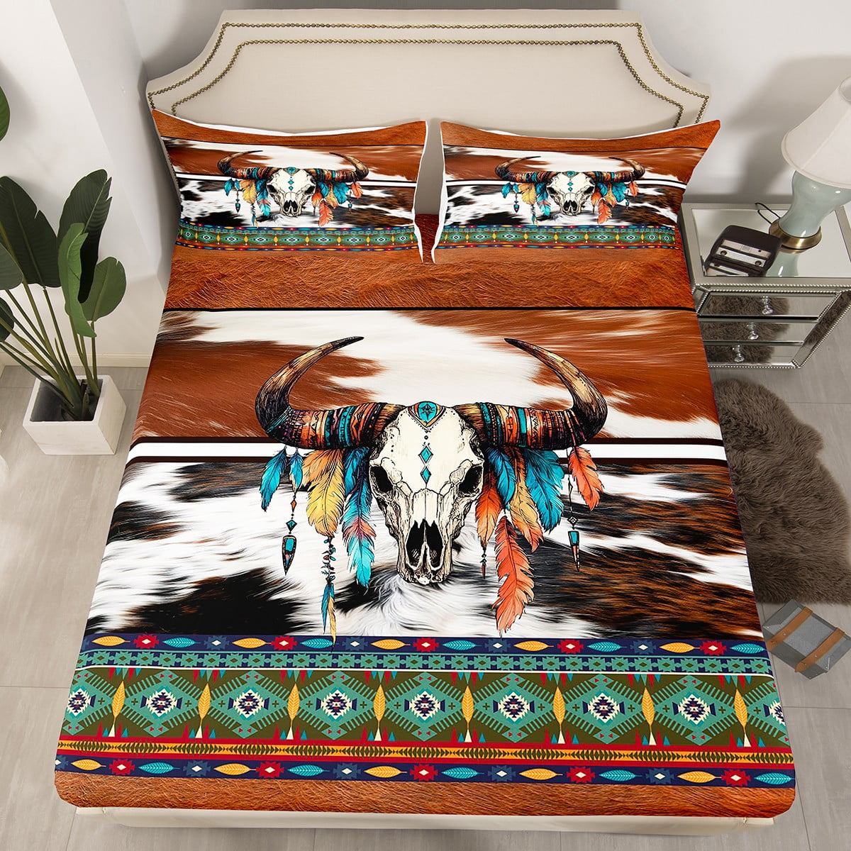 Erosebridal Sheep Skeleton Fitted Sheet Full, Tribal Aztec Bedding Set ...