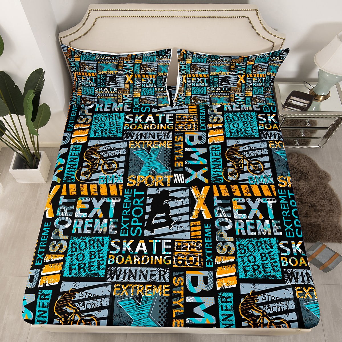 Erosebridal Skate Boarding Fitted Sheet Set Full, Speed Dirt Bike ...