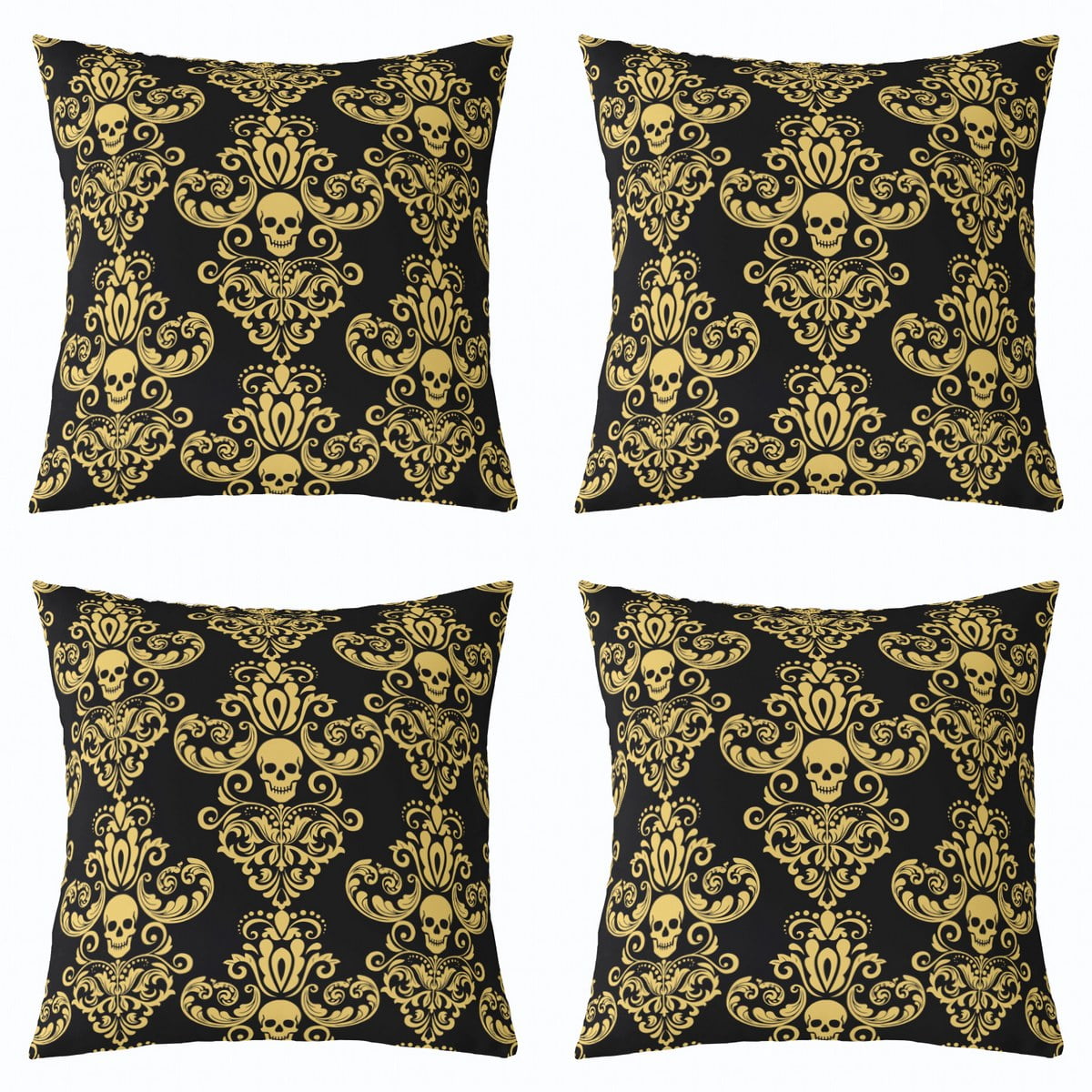 Erosebridal Skeleton Damask Cushion Covers for Sofa Set of 4, Black ...