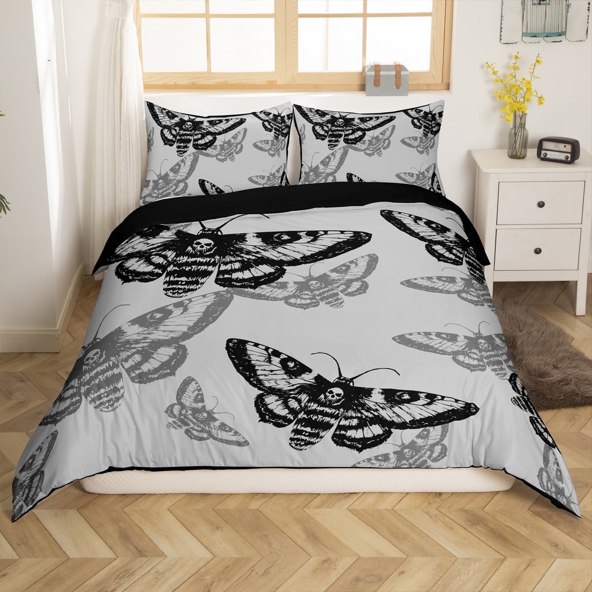 Erosebridal Skeleton Gothic Duvet Cover Queen, Black Gold Comforter ...