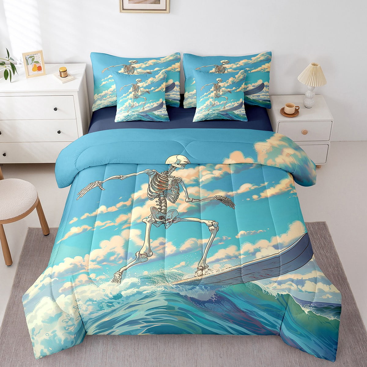 Erosebridal Skeleton Surfing Bed In A Bag Full Size,Ocean Wave Bed Set ...