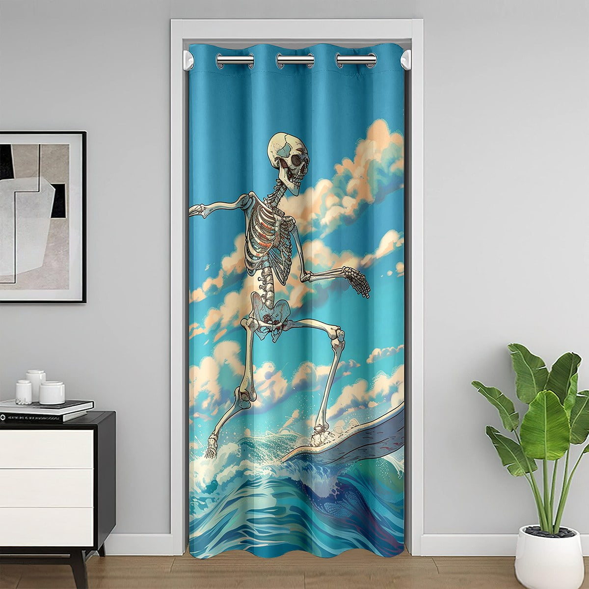 Erosebridal Skeleton Surfing Door Curtain For Door Window 34x80,Ocean ...