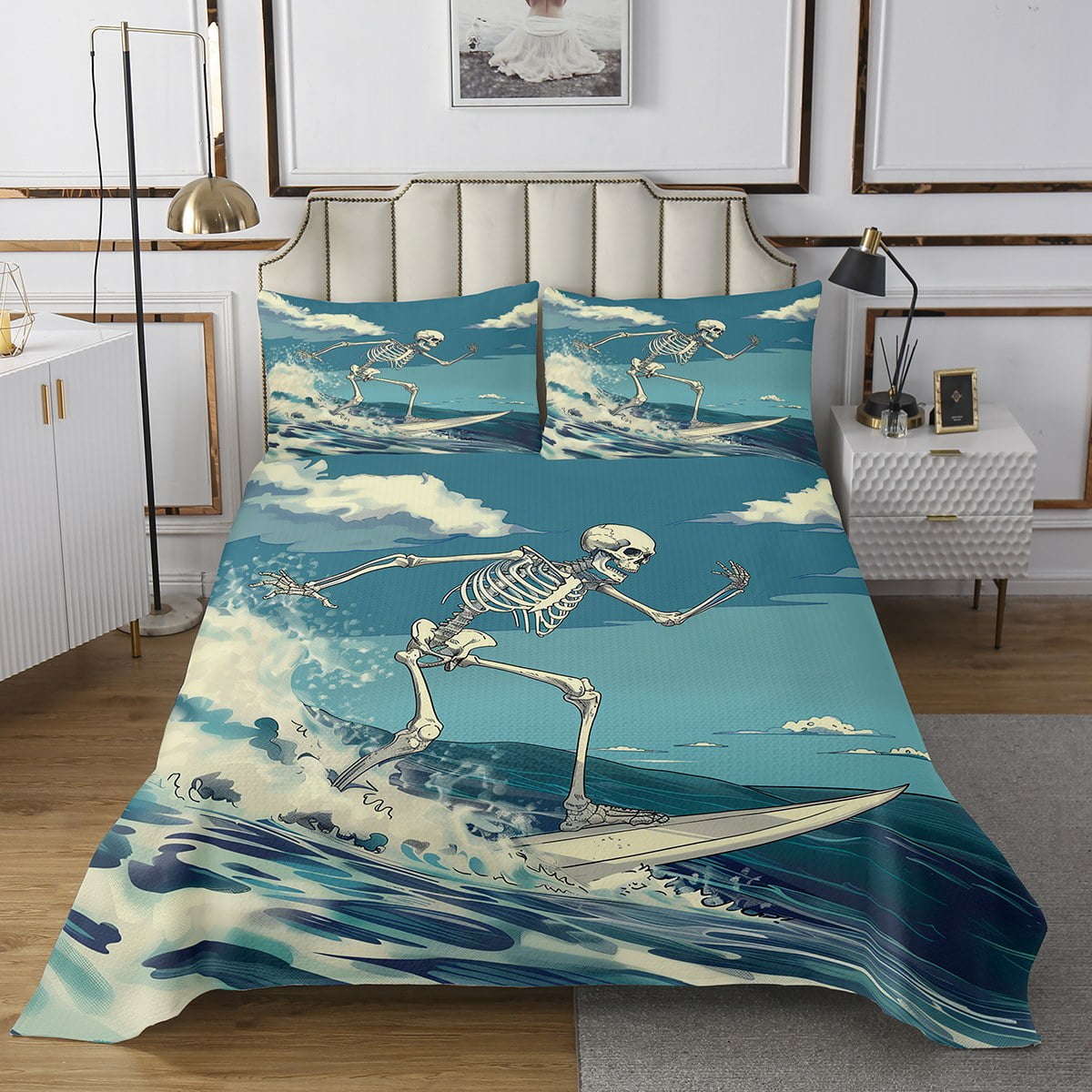 Erosebridal Skeleton Surfing Quilt Sets for Queen Size Bed,Gothic ...