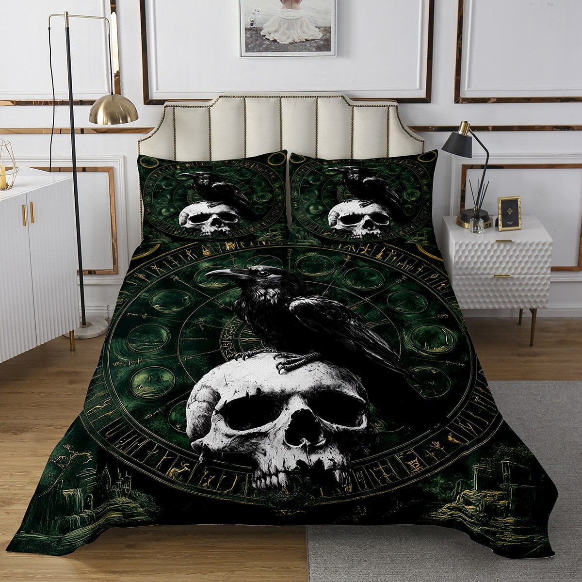 Erosebridal Skull Crow Coverlet Set King,Gothic Trippy Bedding Set ...